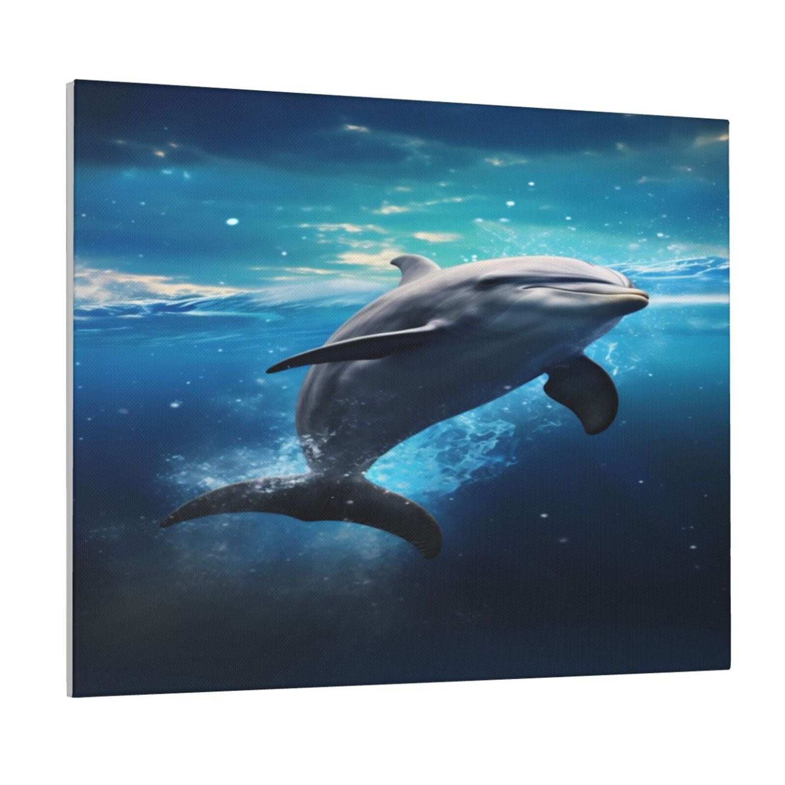 Susaid Ice Blue Ocean Cute Dolphin Pattern Canvas Wall Decor Poster ...