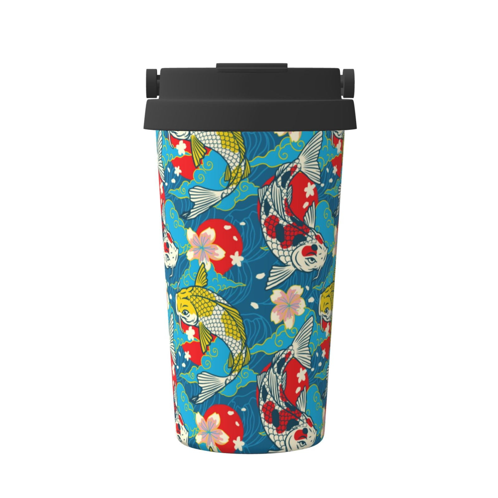 Susaid Japanese Koi Print Coffee Travel Mug, Insulated Coffee Mug with ...