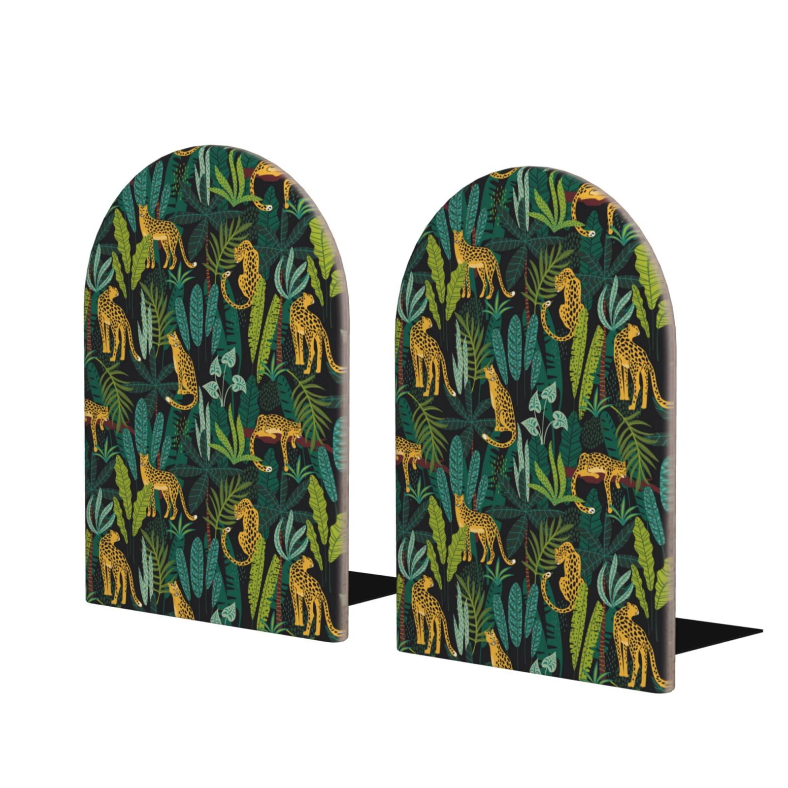 Susaid Jungle Leopard Yellow Print Wooden Bookends Decorative Book Ends ...