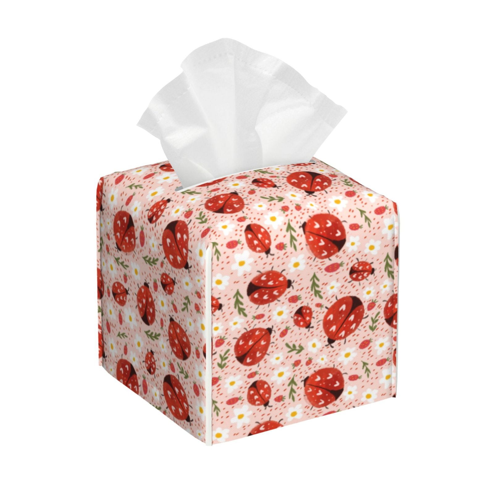 Susaid Ladybugs With Heart Spots Print PU Leather Tissue Box Cover ...
