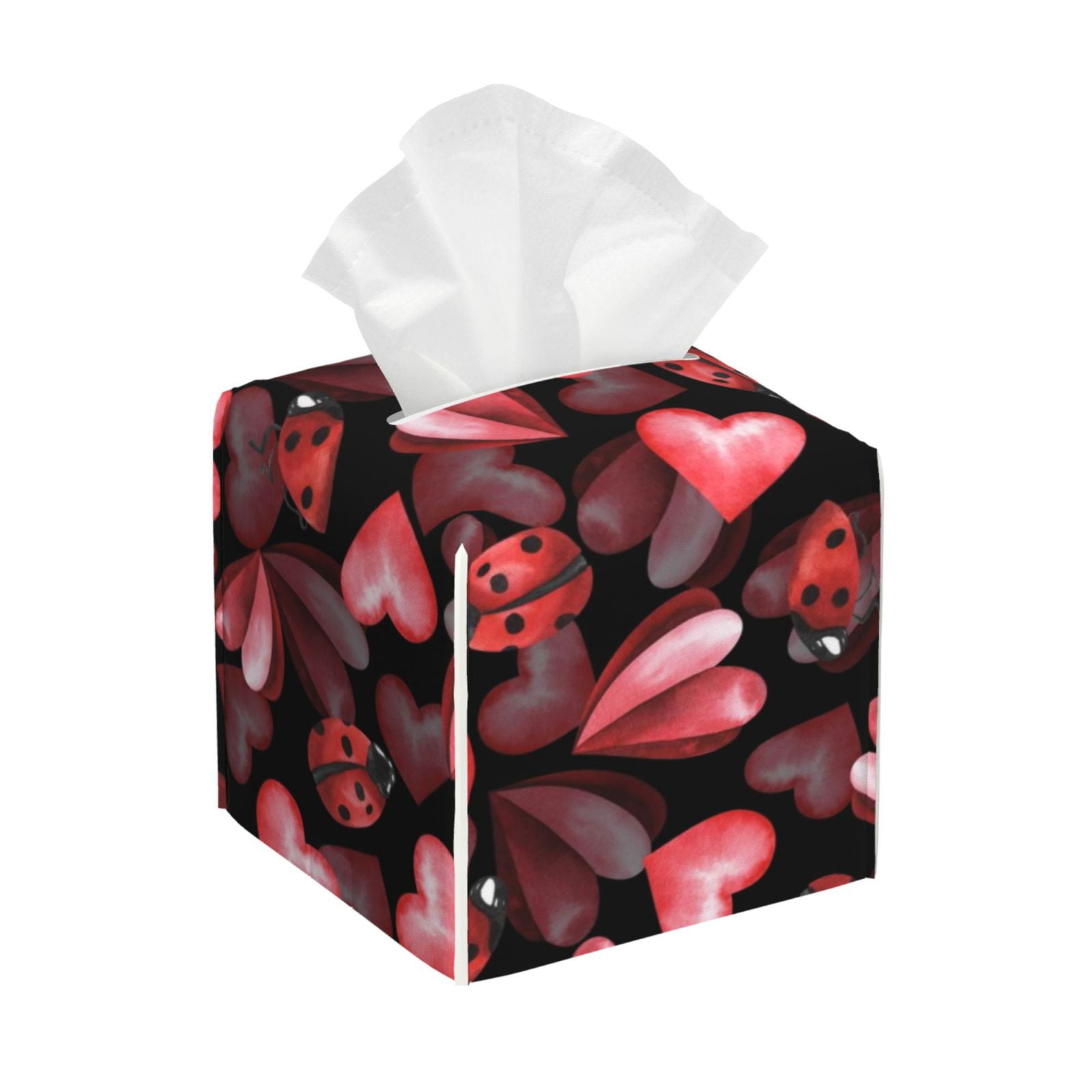 Susaid Ladybugs and Red Hearts Print PU Leather Tissue Box Cover ...