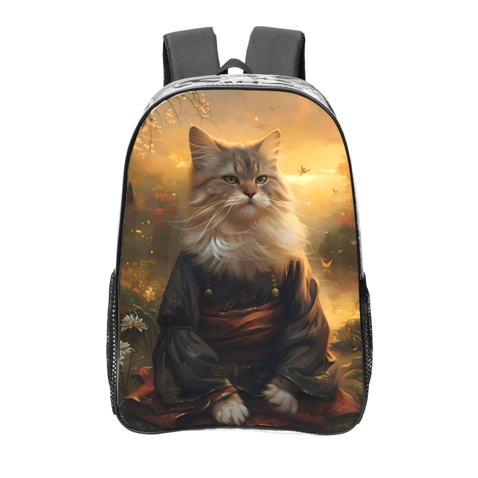 Susaid Lakeside Flower Field Cat Print Clear Backpack See Through ...