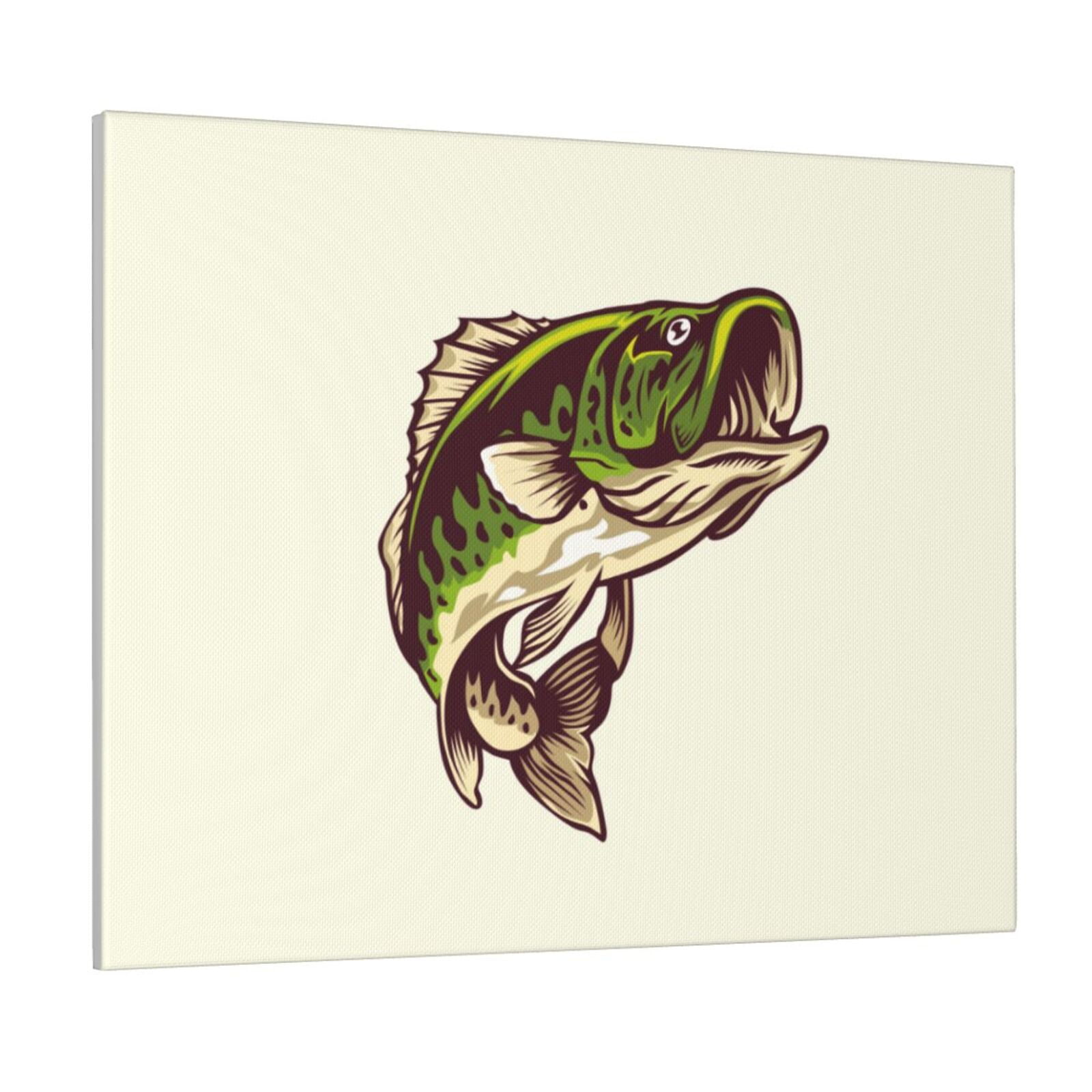 Susaid Largemouth Bass Fish (3) Pattern Canvas Wall Decor Poster Framed ...