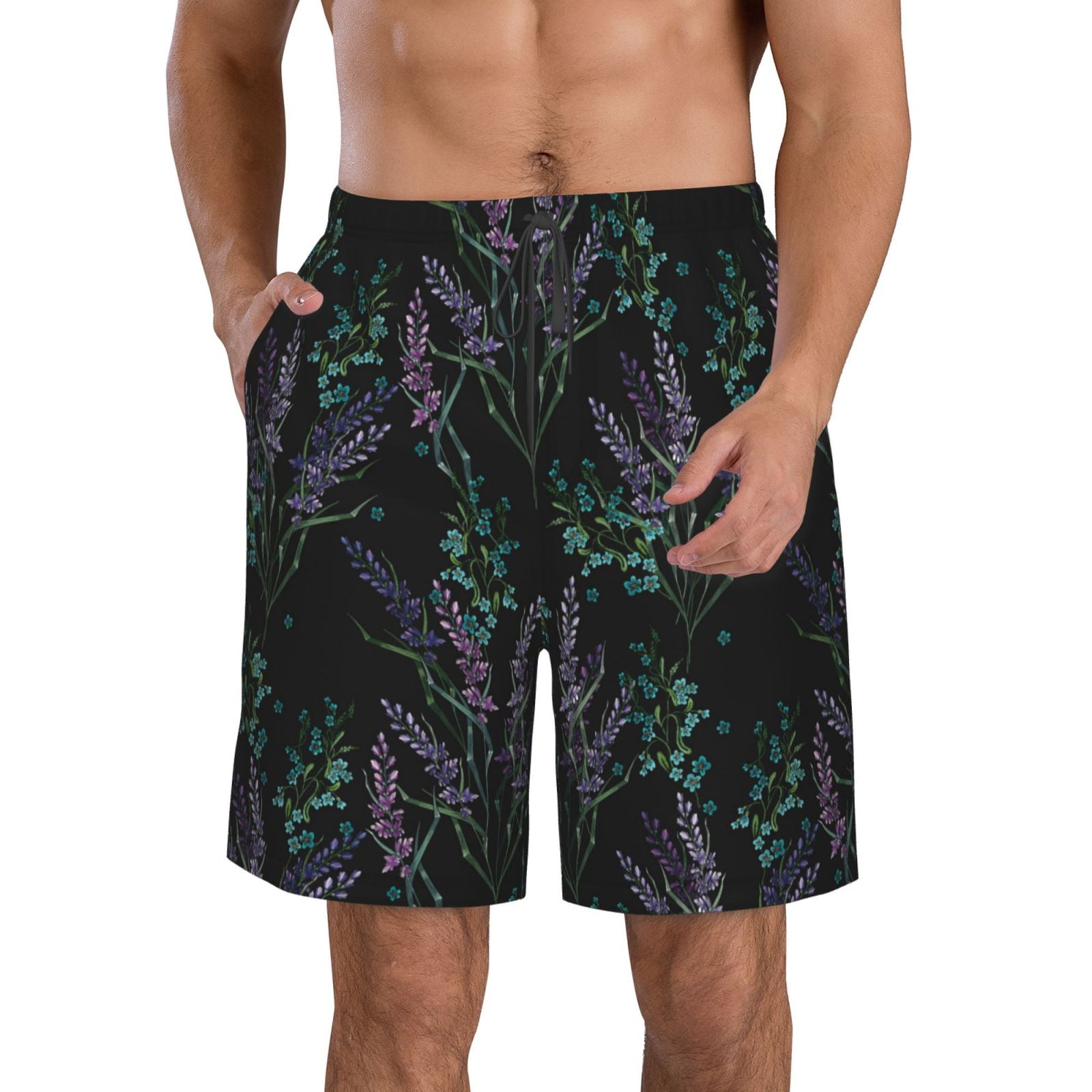 Susaid Lavender Flowers Print Men's Swim Trunks Hawaiian Bathing Mesh ...