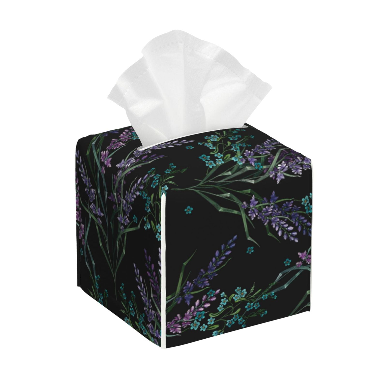 Susaid Lavender Flowers Print PU Leather Tissue Box Cover, Square ...