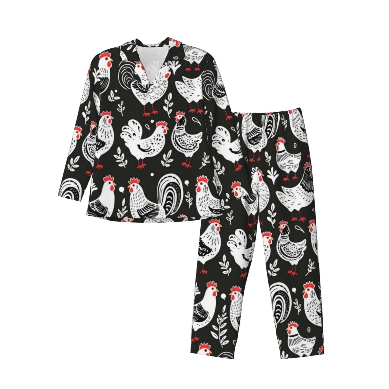 Susaid Laying Hens And Roosters Print Men's Long Sleeve Pajama Set, Two ...