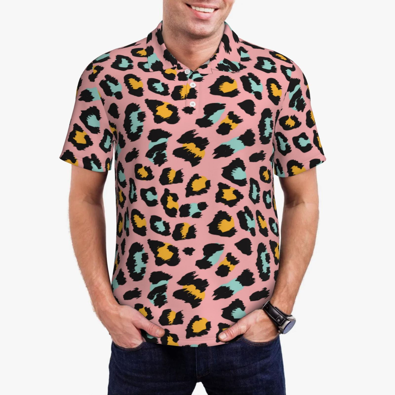 Susaid Leopard Print Men's Short Sleeve Polo Shirt, Golf Shirts for Men ...