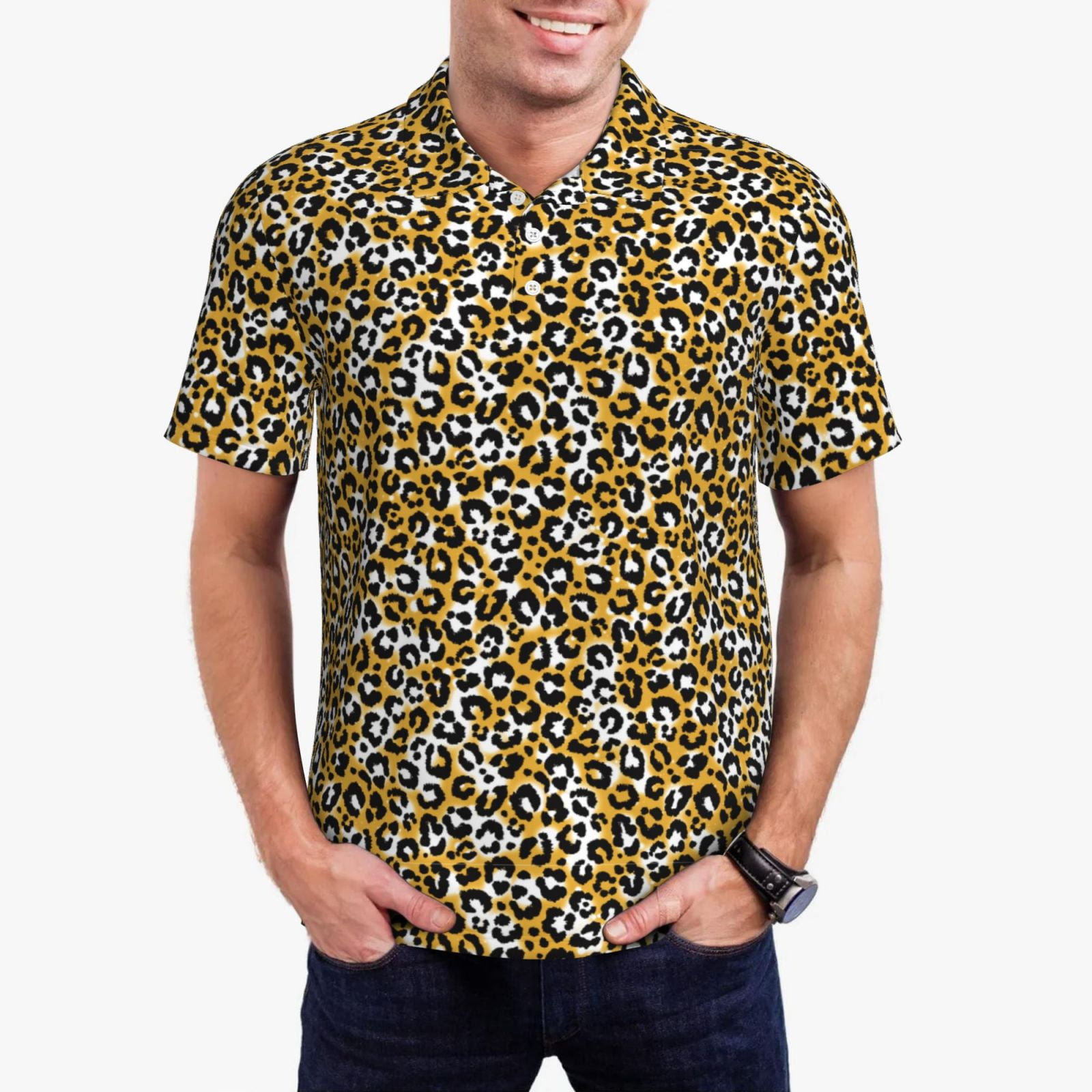 Susaid Leopard Print Men's Short Sleeve Polo Shirt, Golf Shirts for Men ...