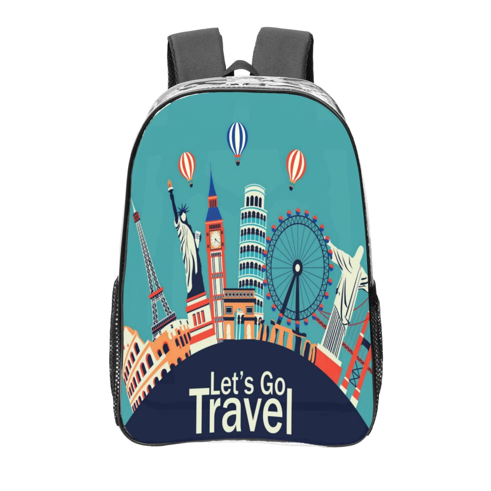 Susaid Let's go Travel Print Clear Backpack See Through Transparent ...