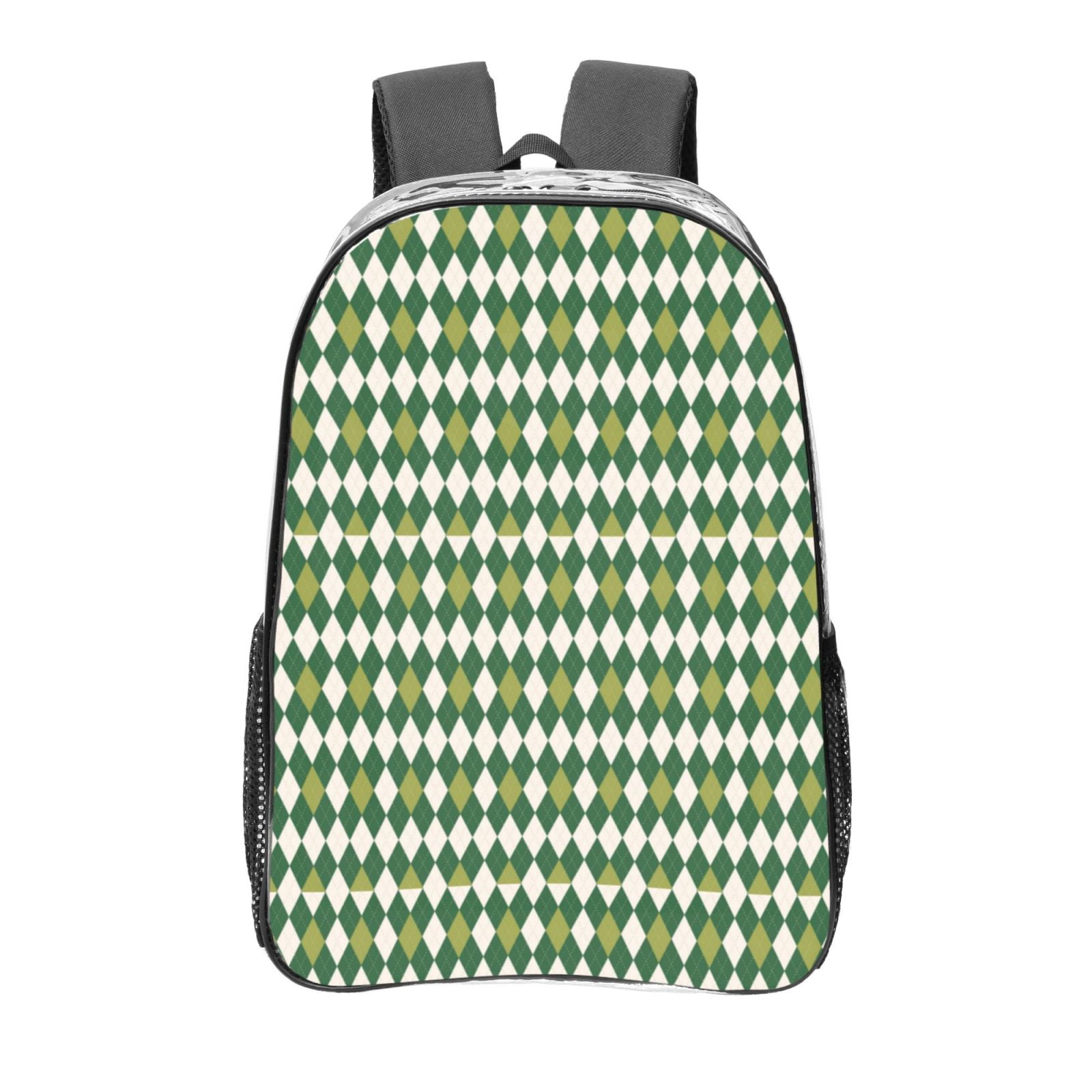 Susaid Light Green Squares Print Clear Backpack See Through Transparent ...