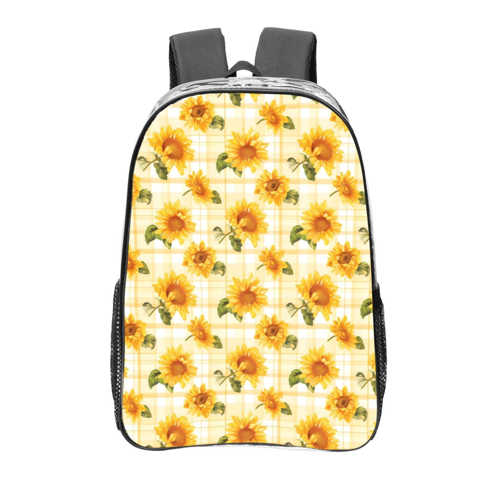 Susaid Light Yellow Plaid Sunflower Print Clear Backpack See Through ...