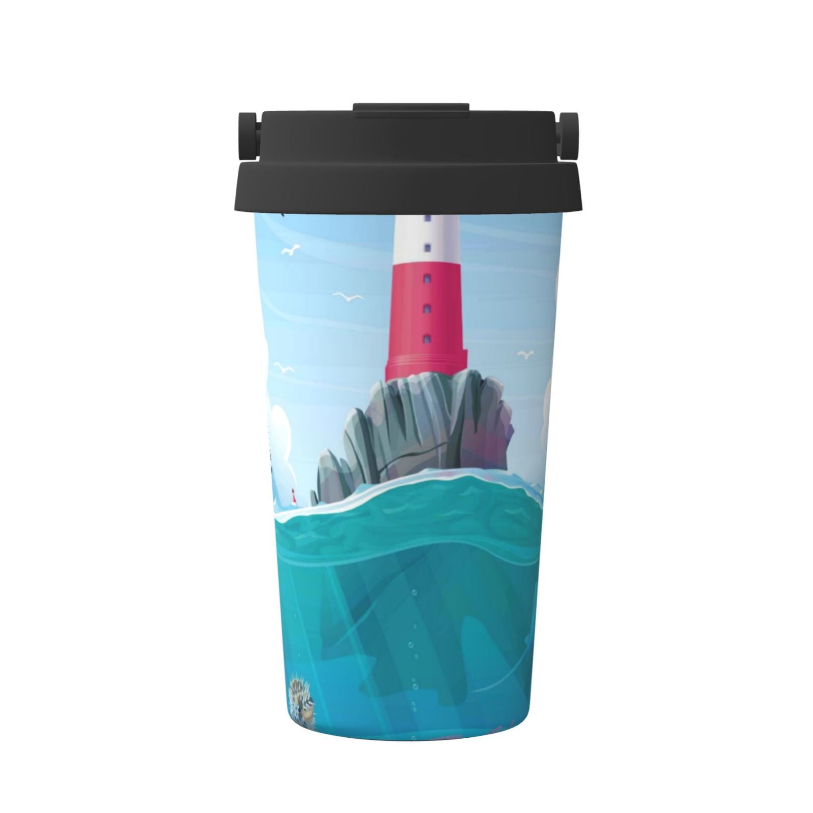 Susaid Lighthouse Sea Port Print Coffee Travel Mug, Insulated Coffee ...
