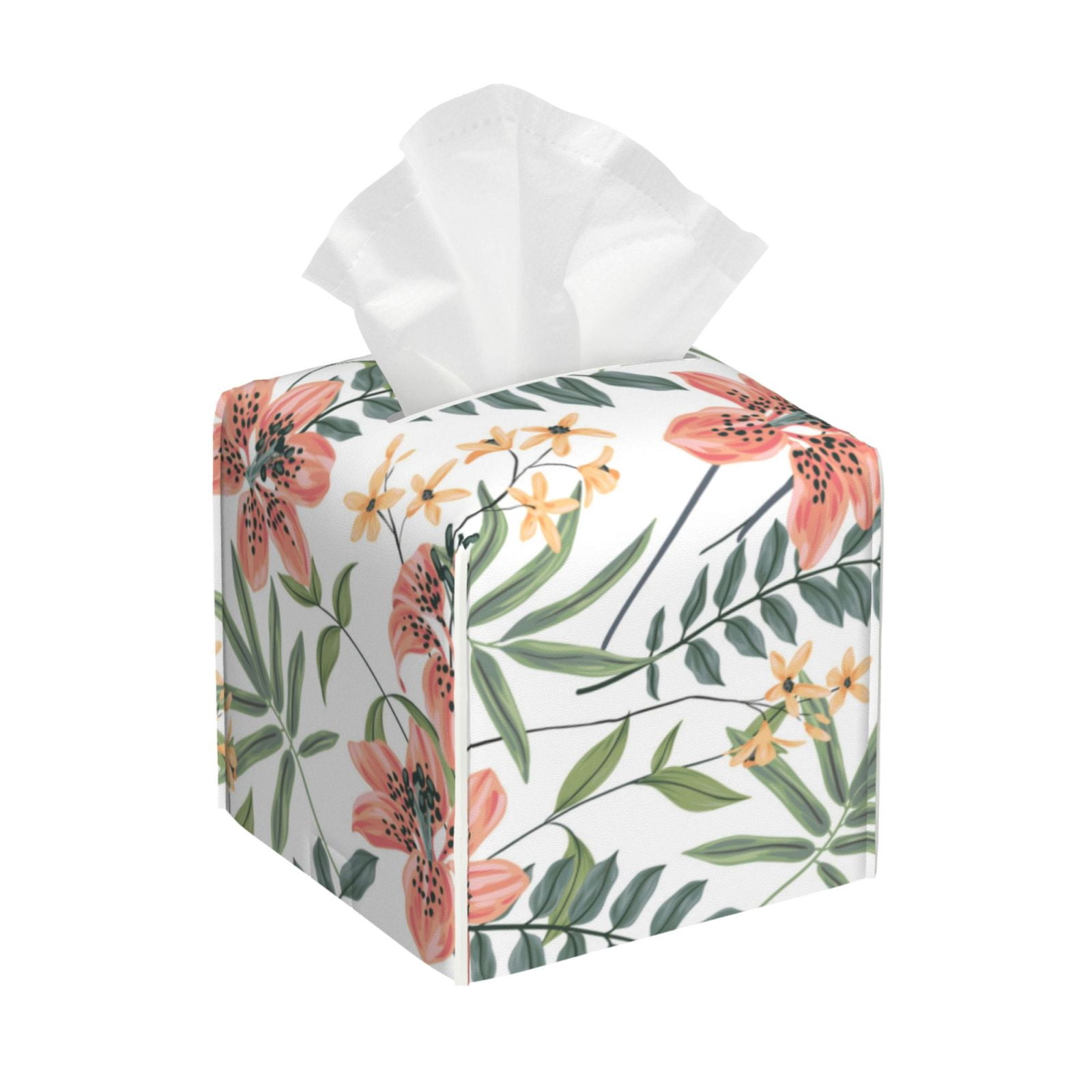 Susaid Lilies Flowers Print PU Leather Tissue Box Cover, Square ...