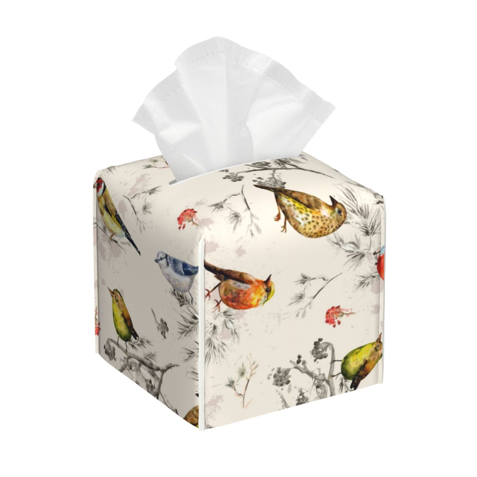 Susaid Little Birds Print PU Leather Tissue Box Cover, Square ...