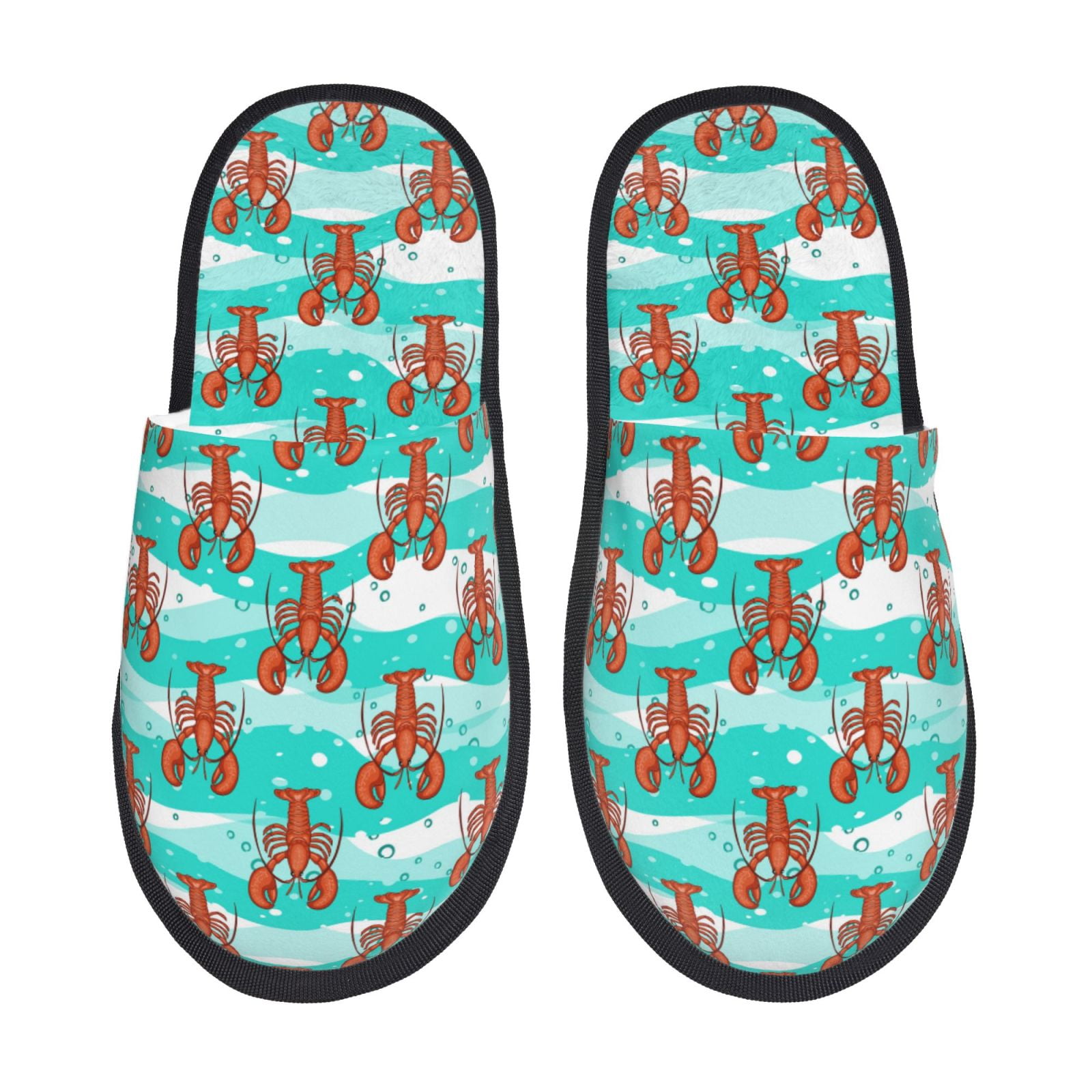 Susaid Lobsters Of Turquoise Waves Print Fuzzy Slippers for Women and ...
