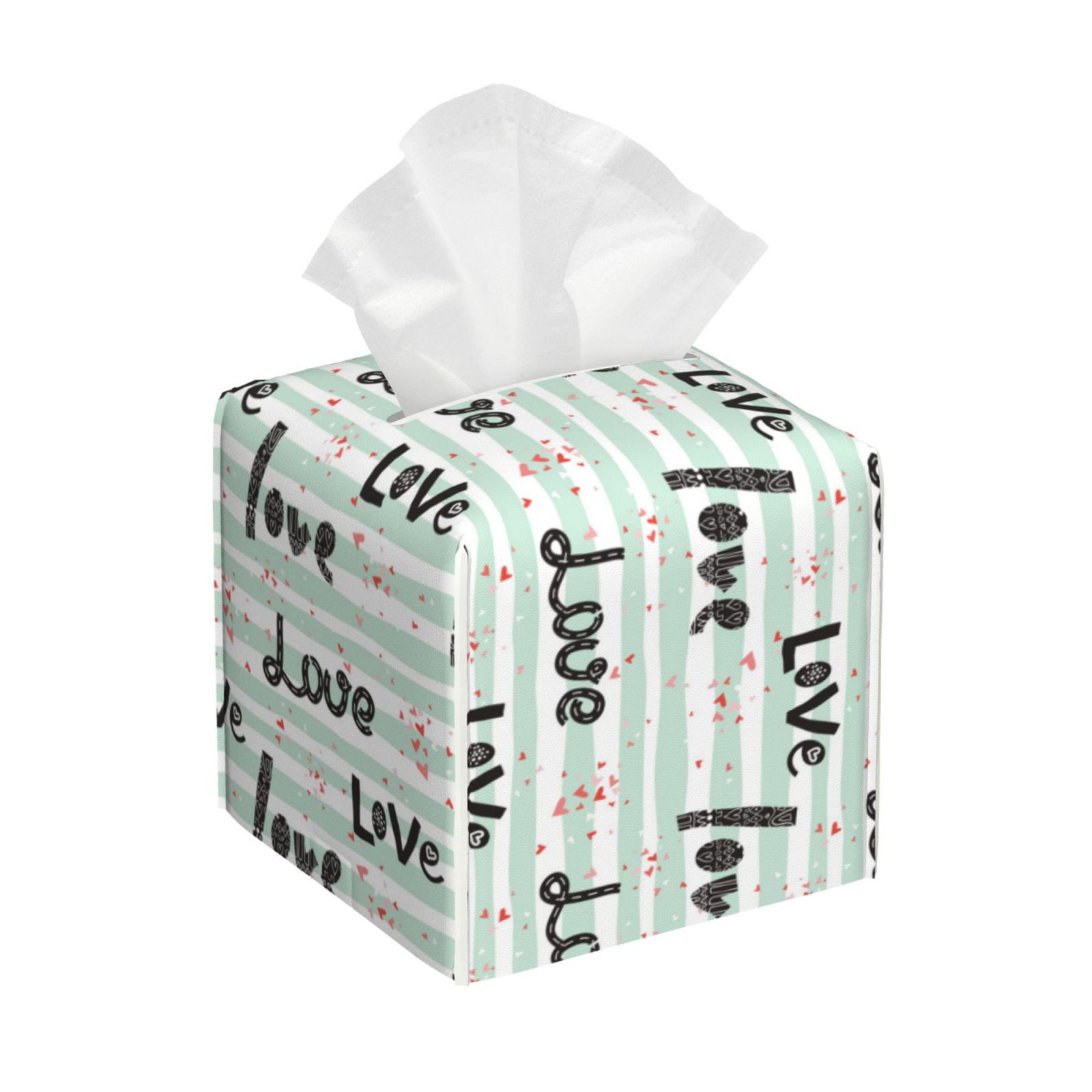 Susaid Love lettering Print PU Leather Tissue Box Cover, Square ...