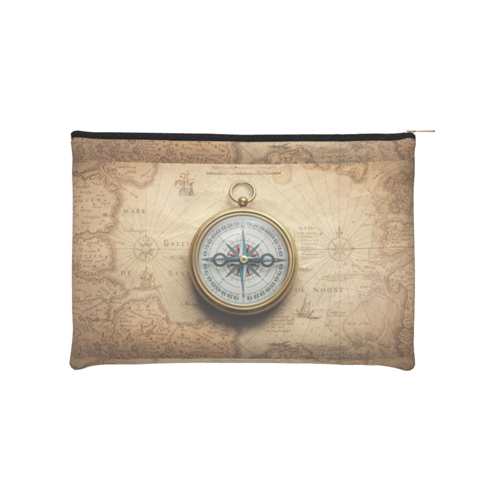 Susaid Magnetic Old Compass On World Map Print Makeup Mini Bags for ...
