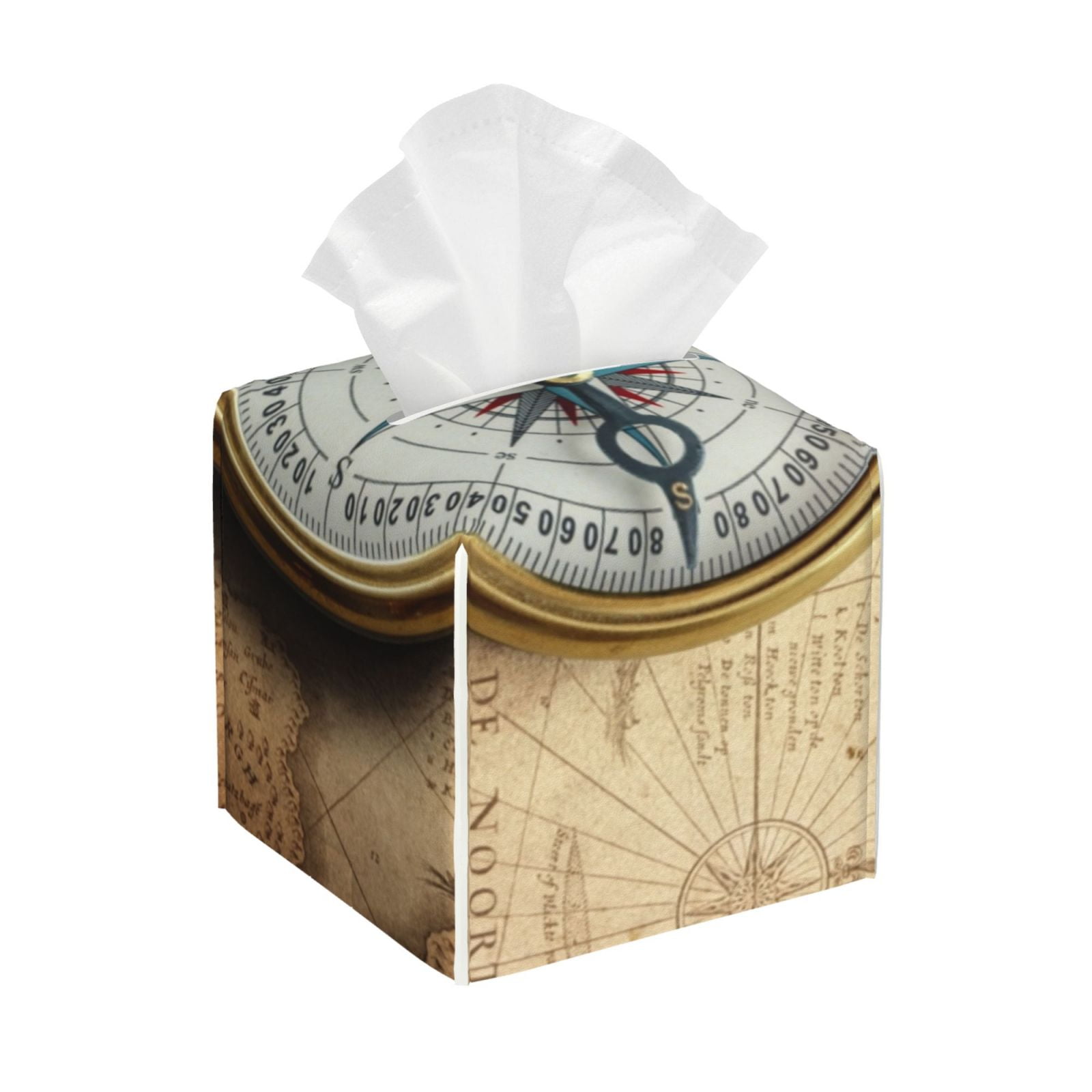 Susaid Magnetic Old Compass On World Map Print PU Leather Tissue Box ...