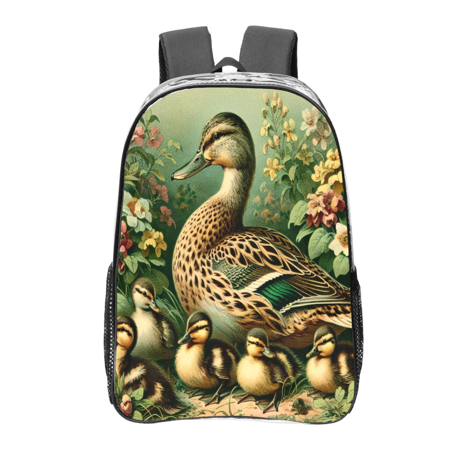Susaid Mallard Duck And Flowers Print Clear Backpack See Through ...