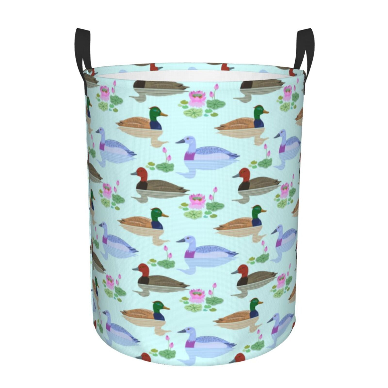 Susaid Mallard Duck Of Lotus Flowers Print Waterproof Oxford Cloth Storage Circular Laundry ...