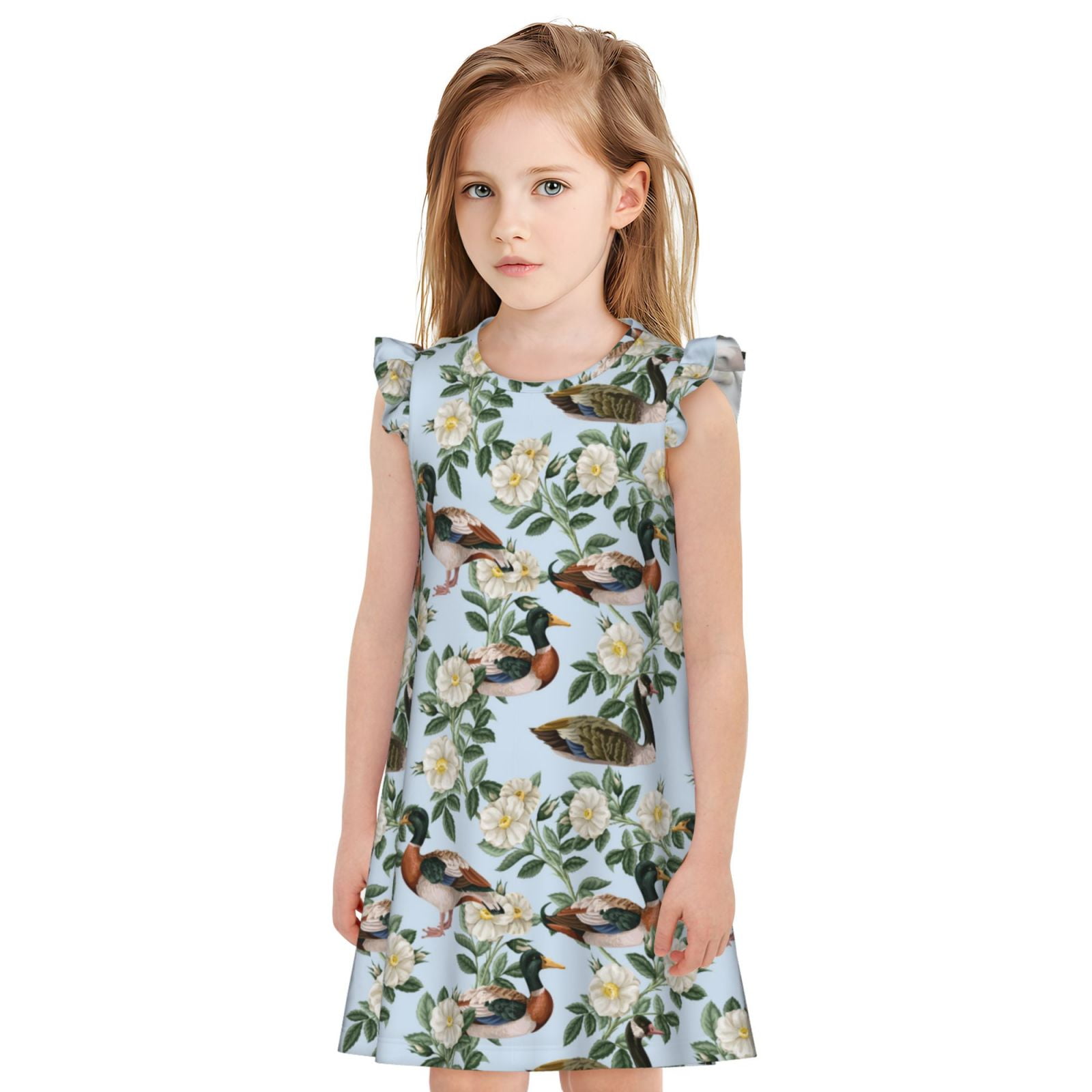 Susaid Mallard Ducks And Roses Print Printed Girls' Nightgowns, Soft Summer Cartoon Pajama Sleep ...