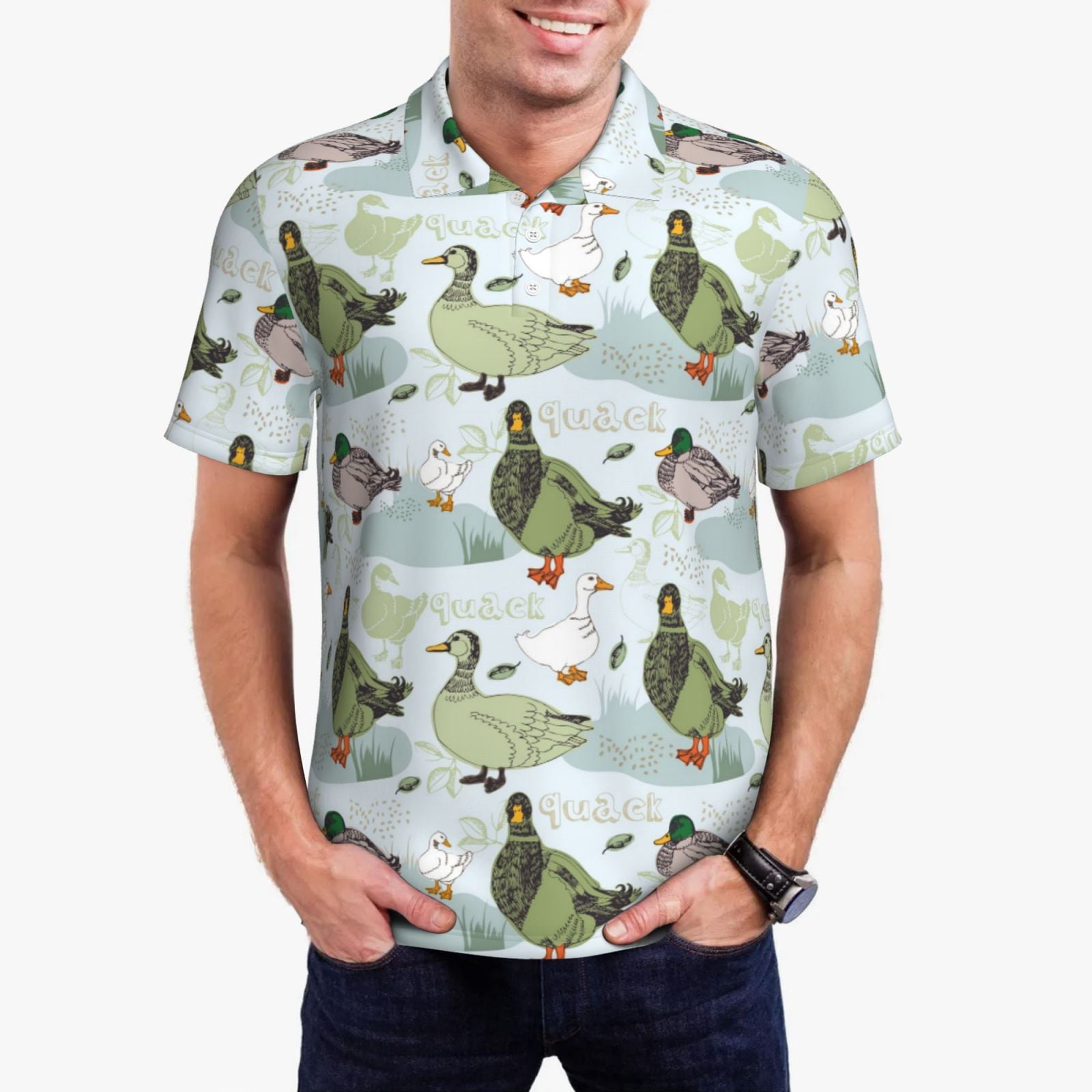 Susaid Mallard Ducks Wild Birds Print Men's Short Sleeve Polo Shirt ...