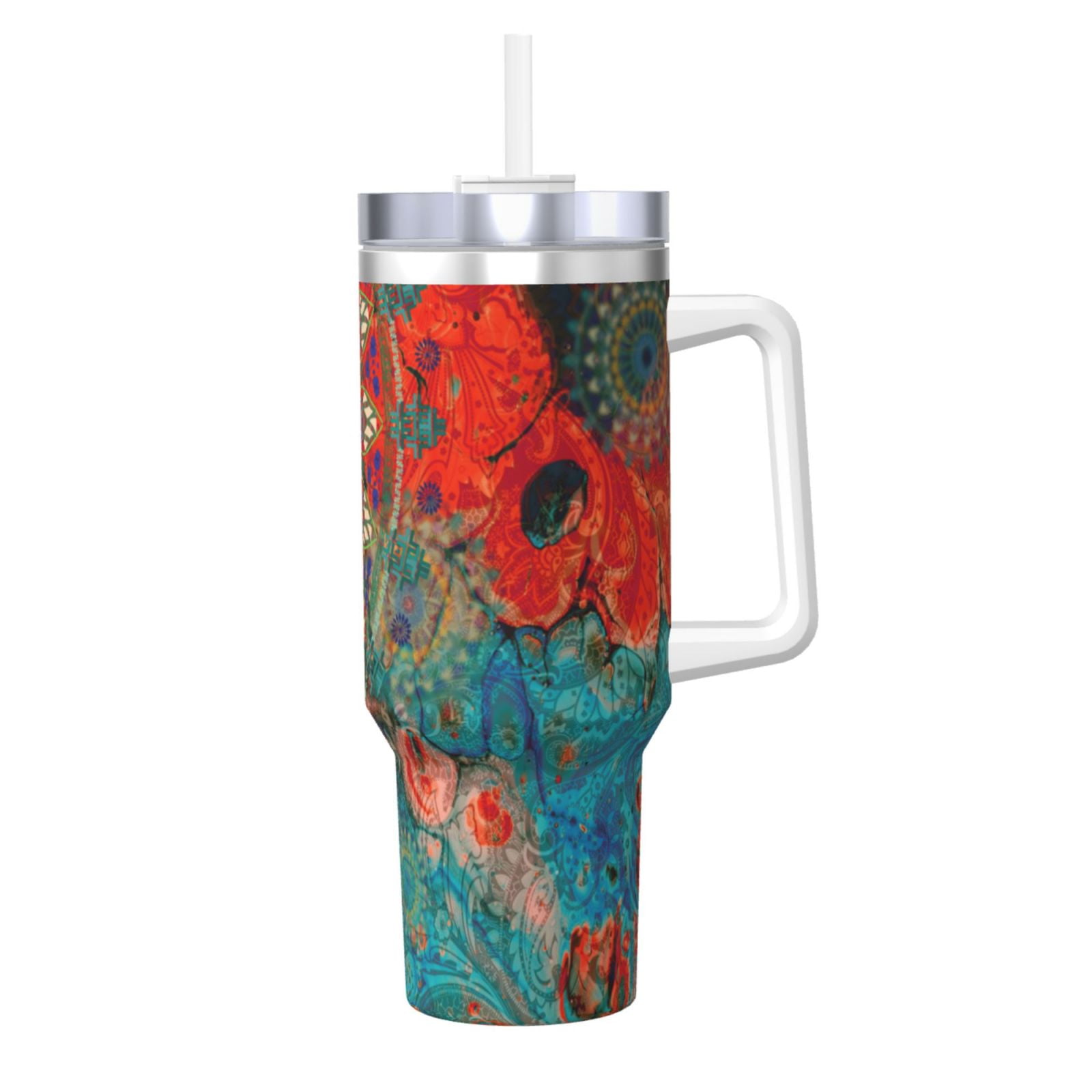 Susaid Mandala Colorful Print Indoor Outdoor Straw Lid 40oz Ice Bully ...