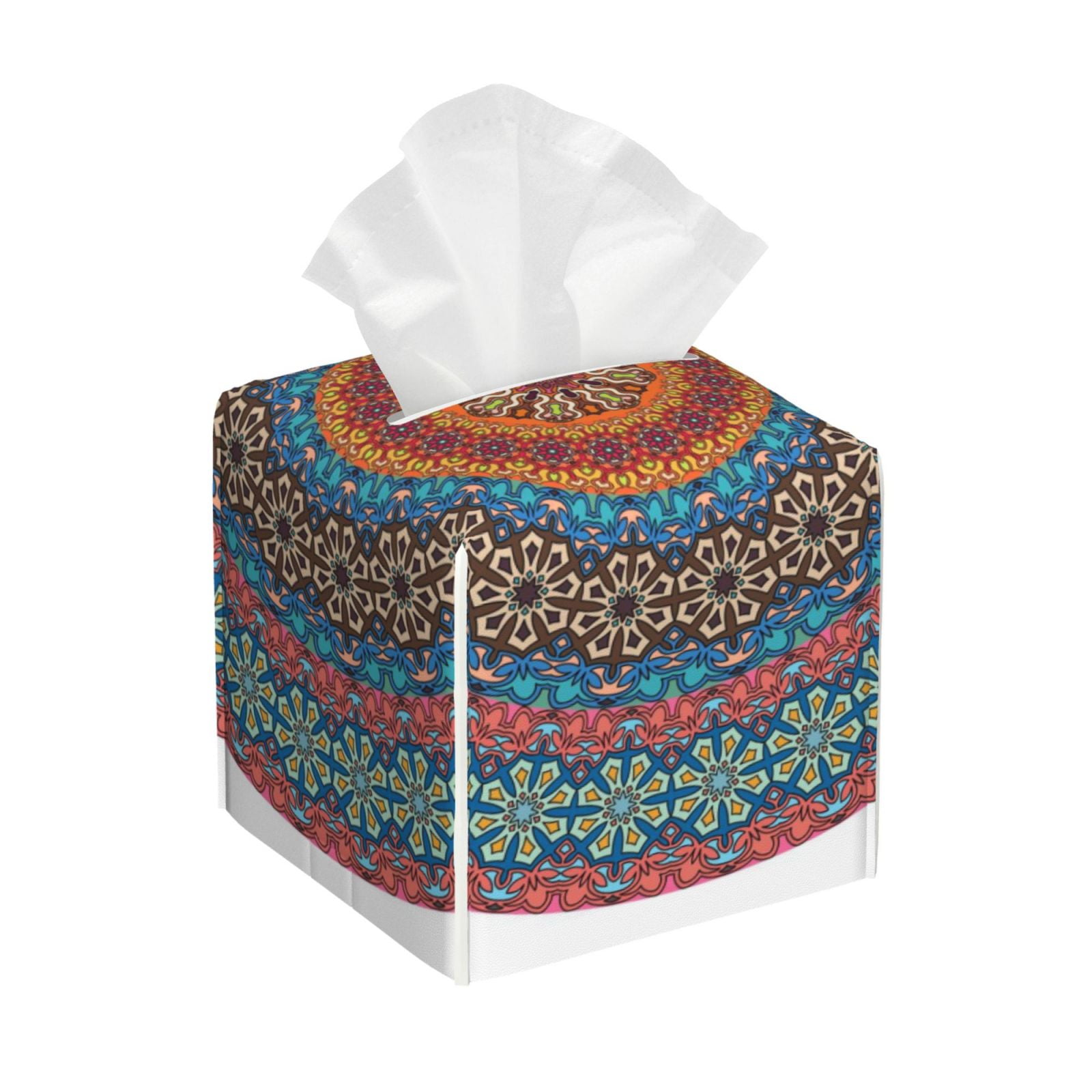 Susaid Mandala Print PU Leather Tissue Box Cover, Square Decorative ...