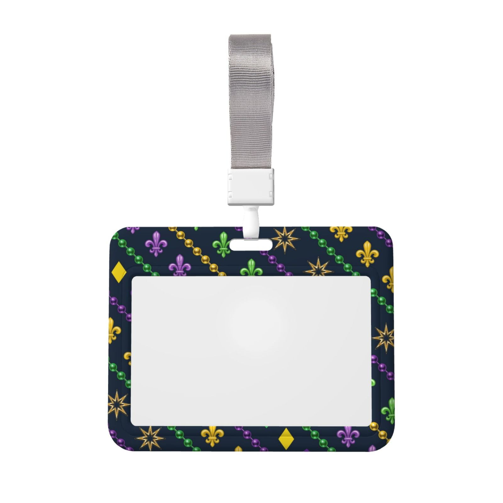 Susaid Mardi Gras Strings of Beads Print ID Badge Holder with Double ...