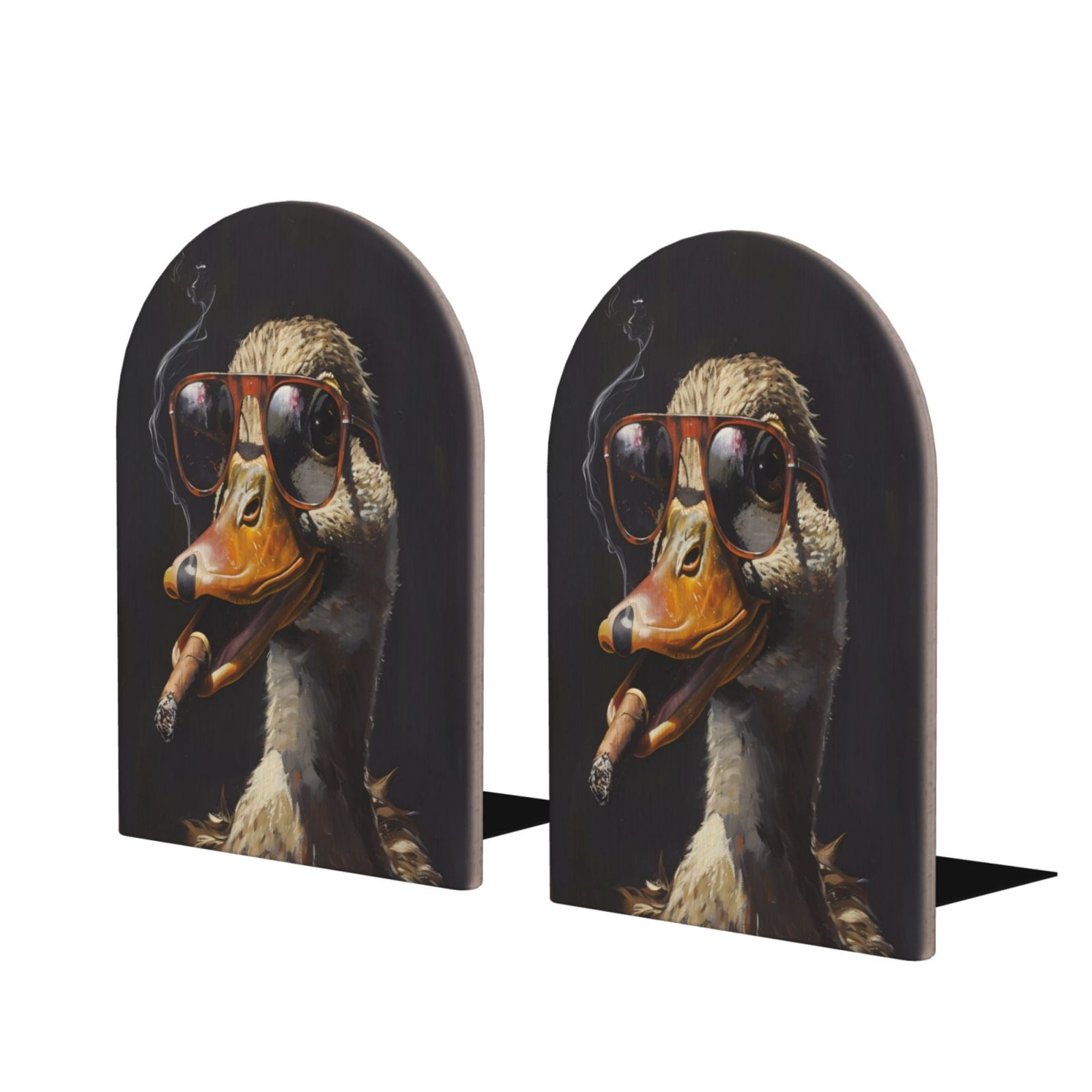 Susaid Modern Funny Duck Print Wooden Bookends Decorative Book Ends for ...