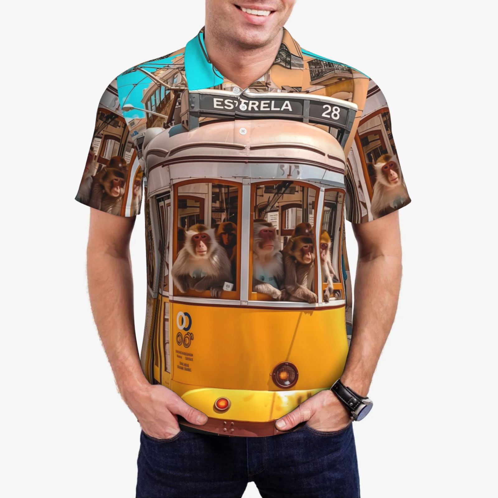 Susaid Modern Urban Monkey Print Men's Short Sleeve Polo Shirt, Golf Shirts for Men, Business ...