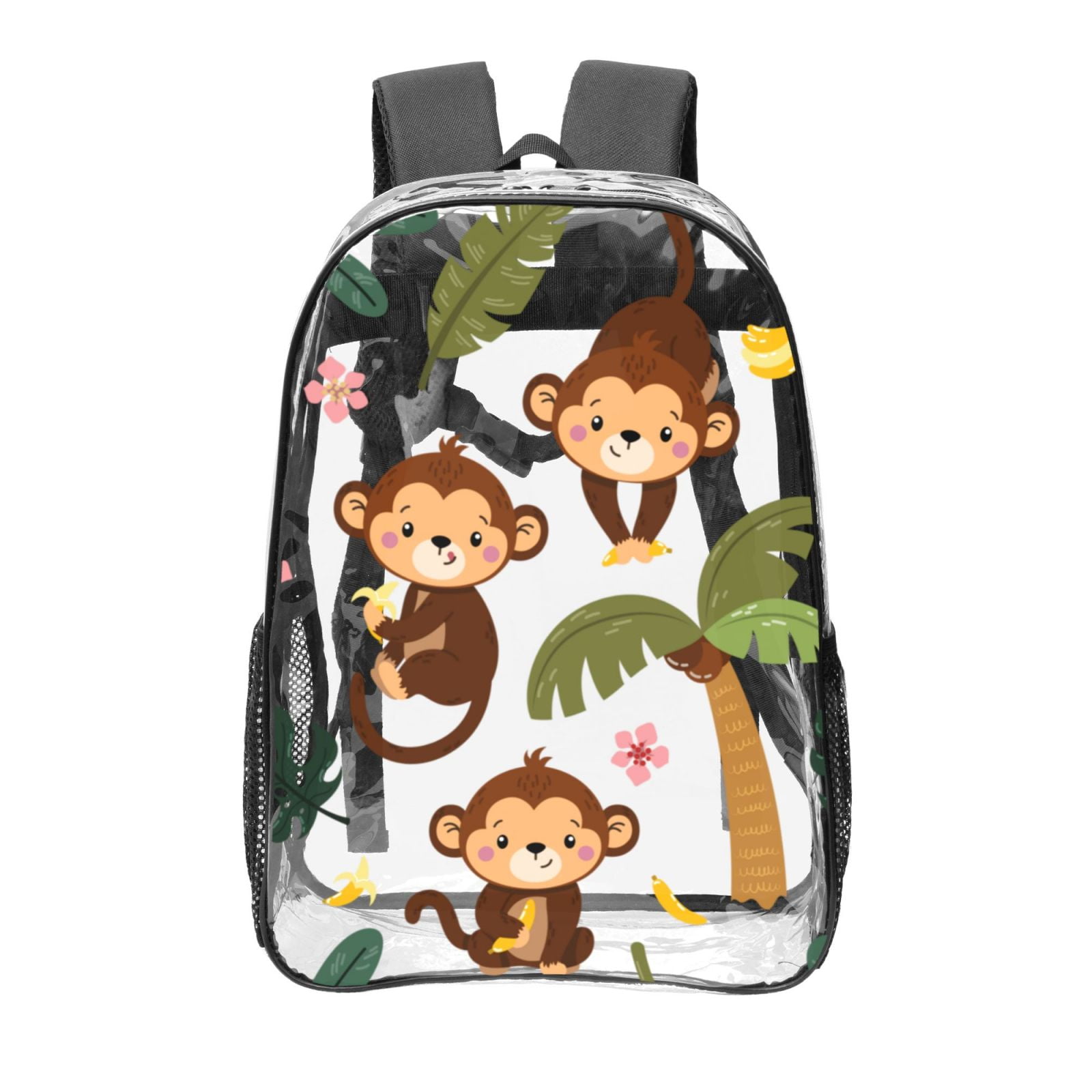 Susaid Monkeys Swinging from Palms Print Clear Backpack See Through ...