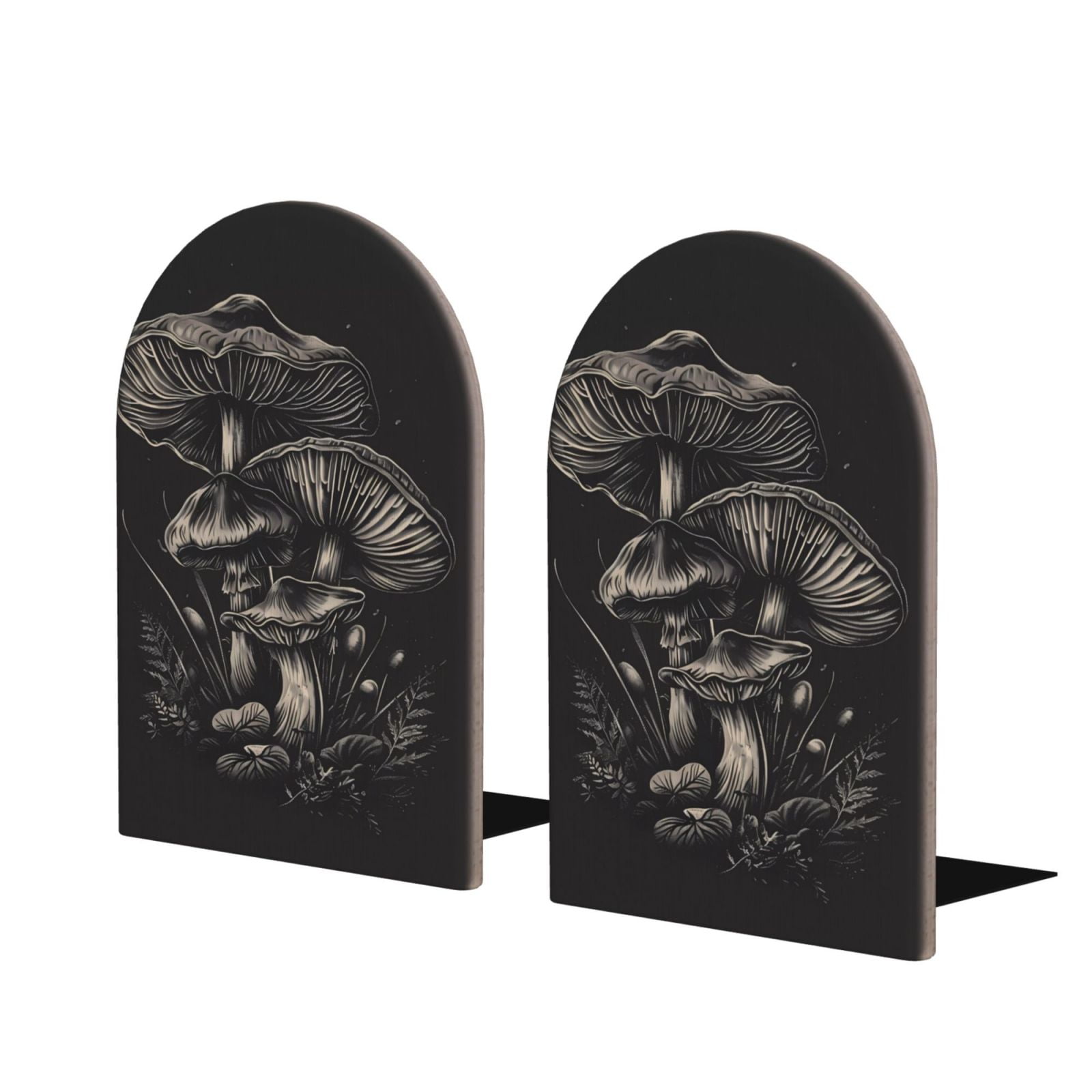 Susaid Monochrome Mushroom Artwork Print Wooden Bookends Decorative ...