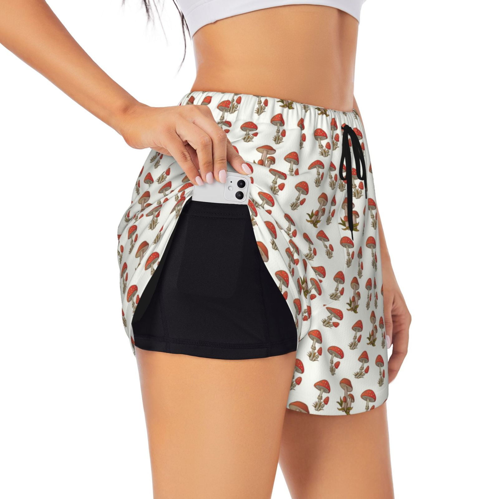 Susaid Mushroom Print Women's High Waisted Running Shorts Quick Dry Athletic Gym Track Workout ...