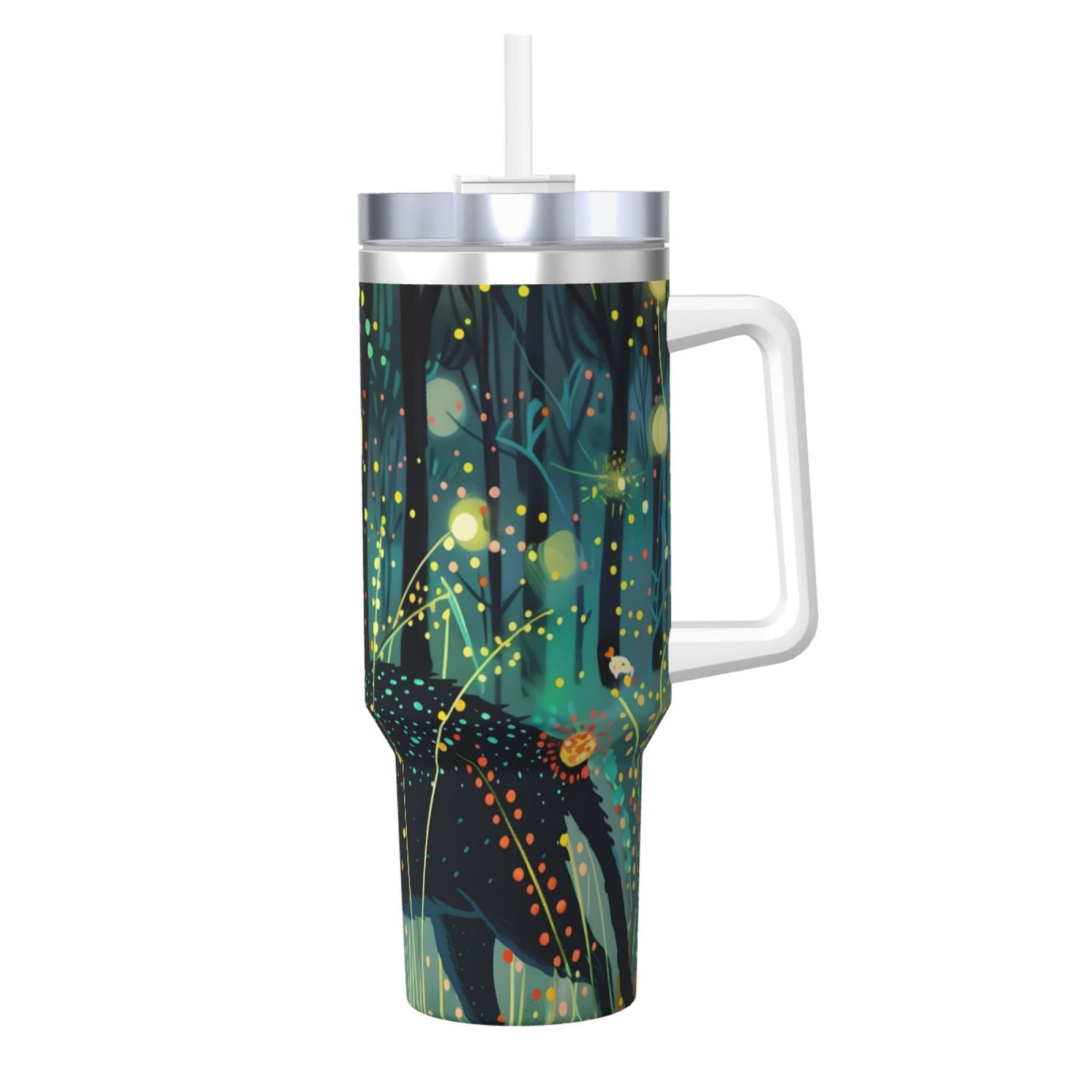 Susaid Mystical Black Cat Fireflies Print Indoor Outdoor Straw Lid 40oz ...