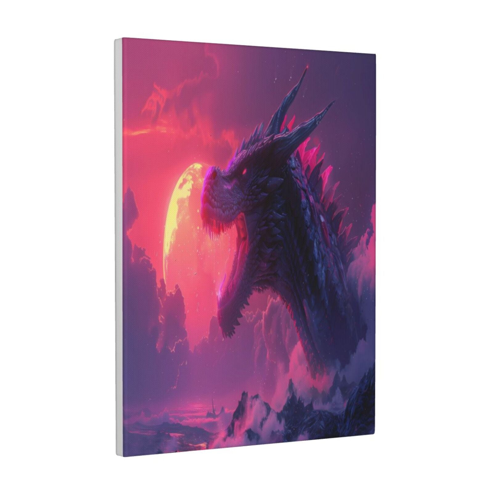 Susaid Mystical Dragon Under Moon Pattern Vertical Canvas Wall Decor ...