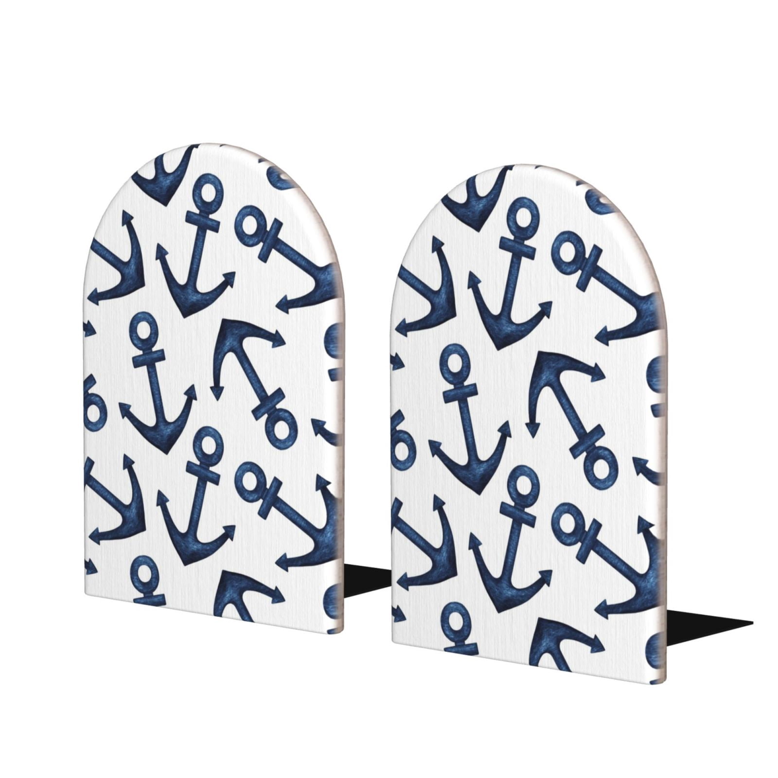 Susaid Navy Blue Anchors Print Wooden Bookends Decorative Book Ends for ...