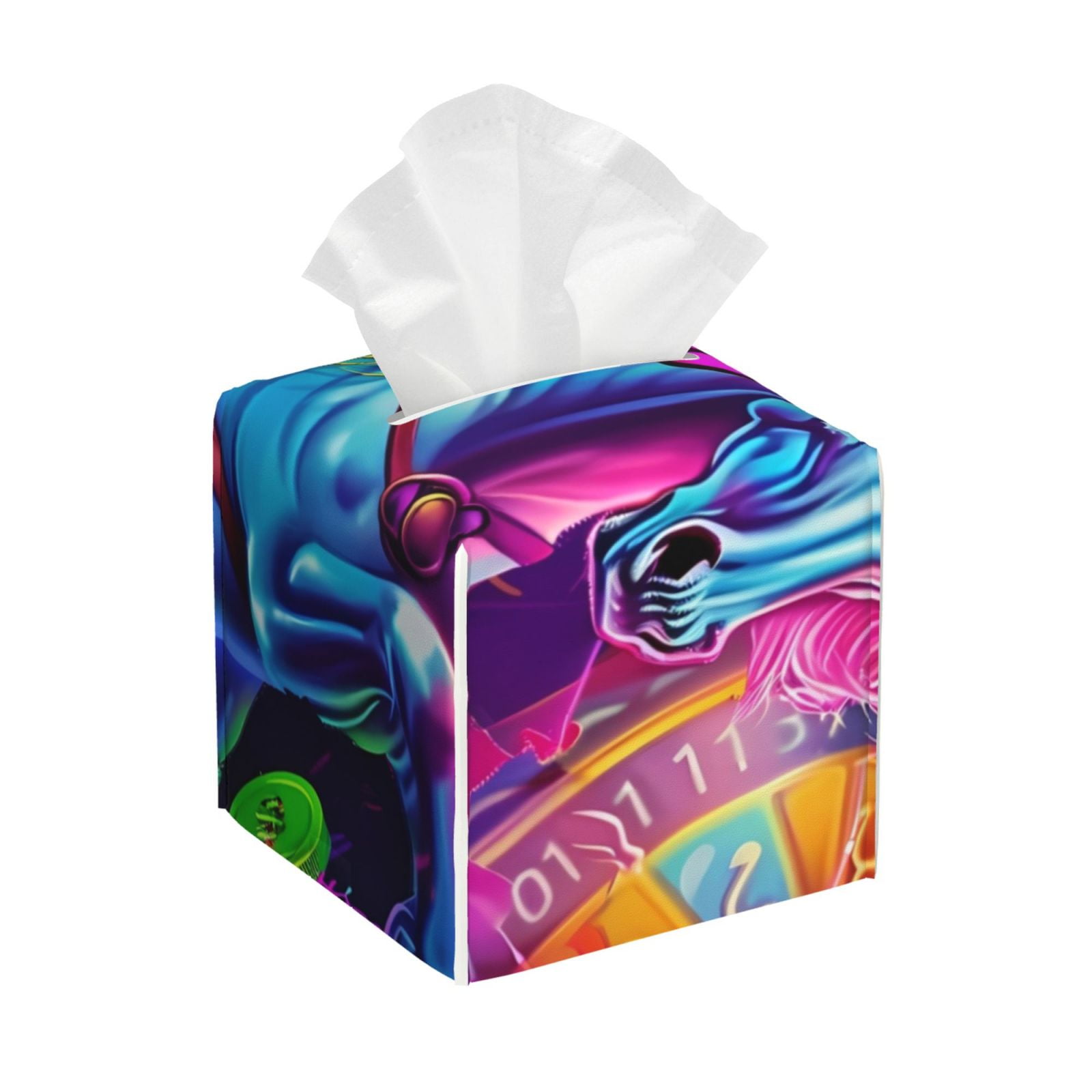 Susaid Neon Free Play Print PU Leather Tissue Box Cover, Square ...