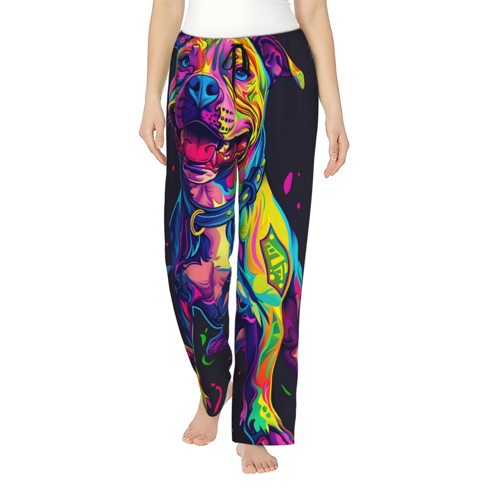 Susaid Neon Pop Art Pitbull Print Women Relaxing Pajama Pants Comfy Pj ...