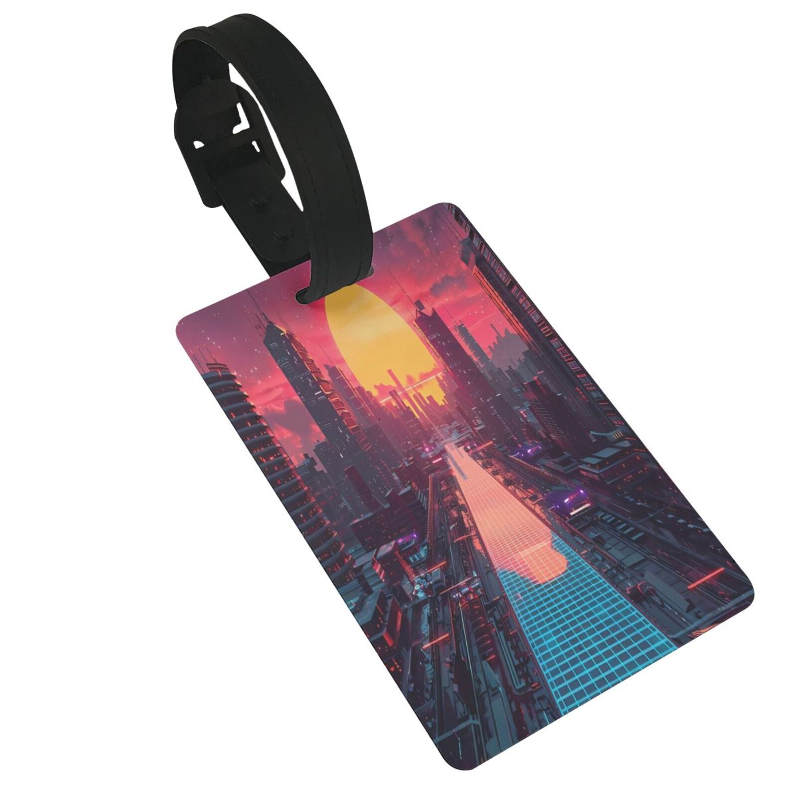 Susaid Neon Sunset Cyberpunk Cityscape Print Funny Luggage Tags ...
