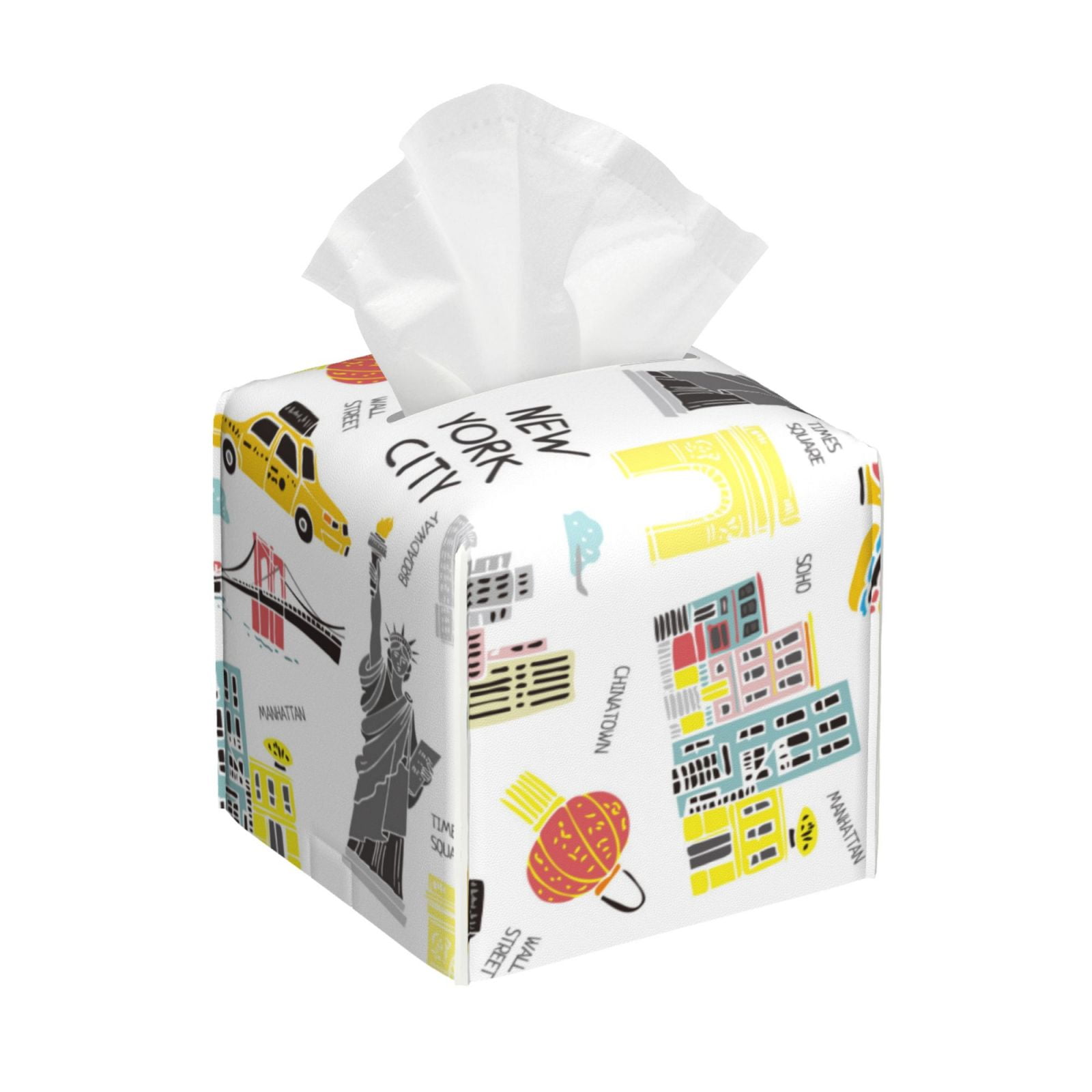 Susaid New York Print PU Leather Tissue Box Cover, Square Decorative ...