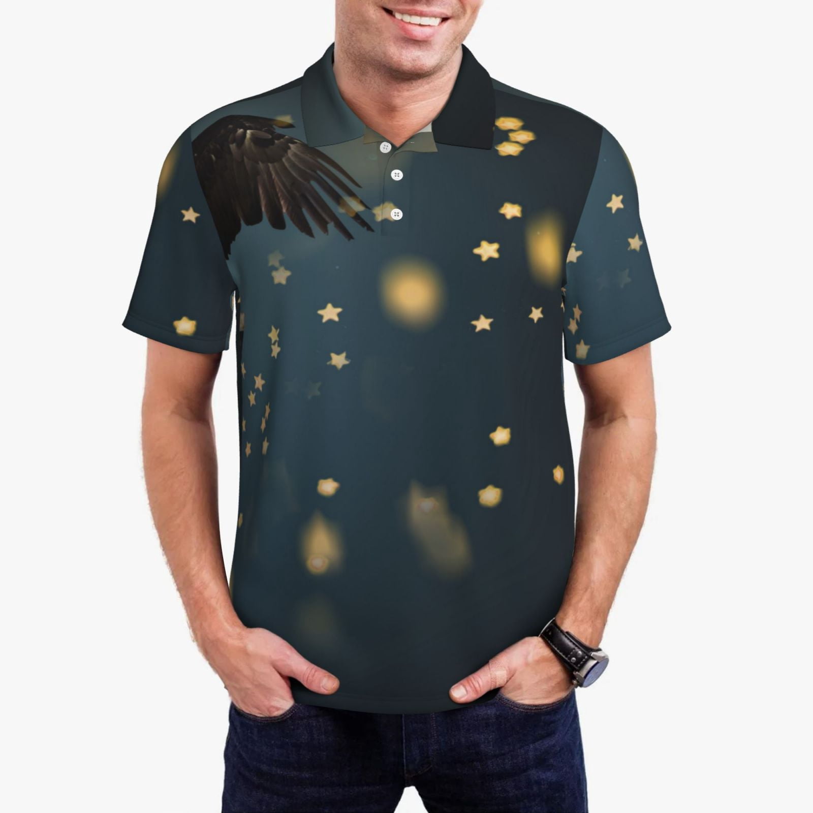 Susaid North American Bald Eagle Print Men's Short Sleeve Polo Shirt ...