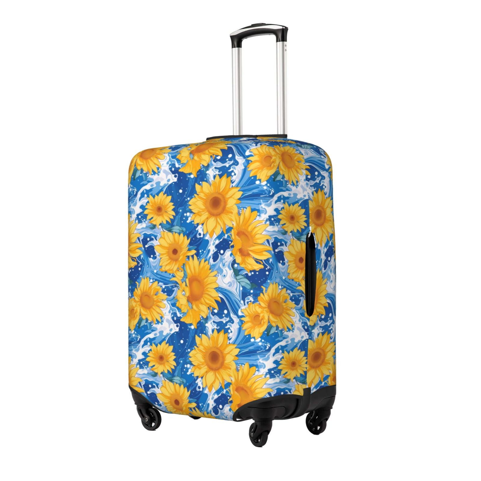 Susaid Ocean Wave Sunflower Print Elastic Washable Suitcase Cover with ...