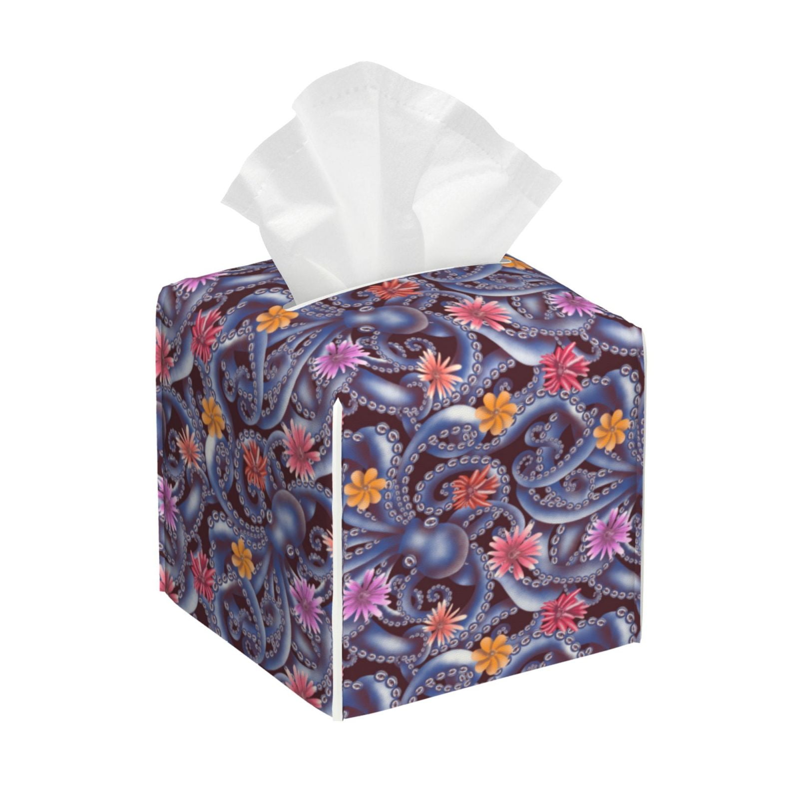 Susaid Octopus and flower Print PU Leather Tissue Box Cover, Square ...