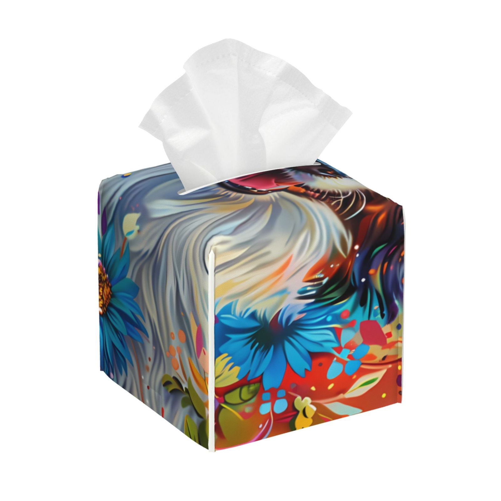 Susaid Oil Painting Sunflower Puppy Print PU Leather Tissue Box Cover ...