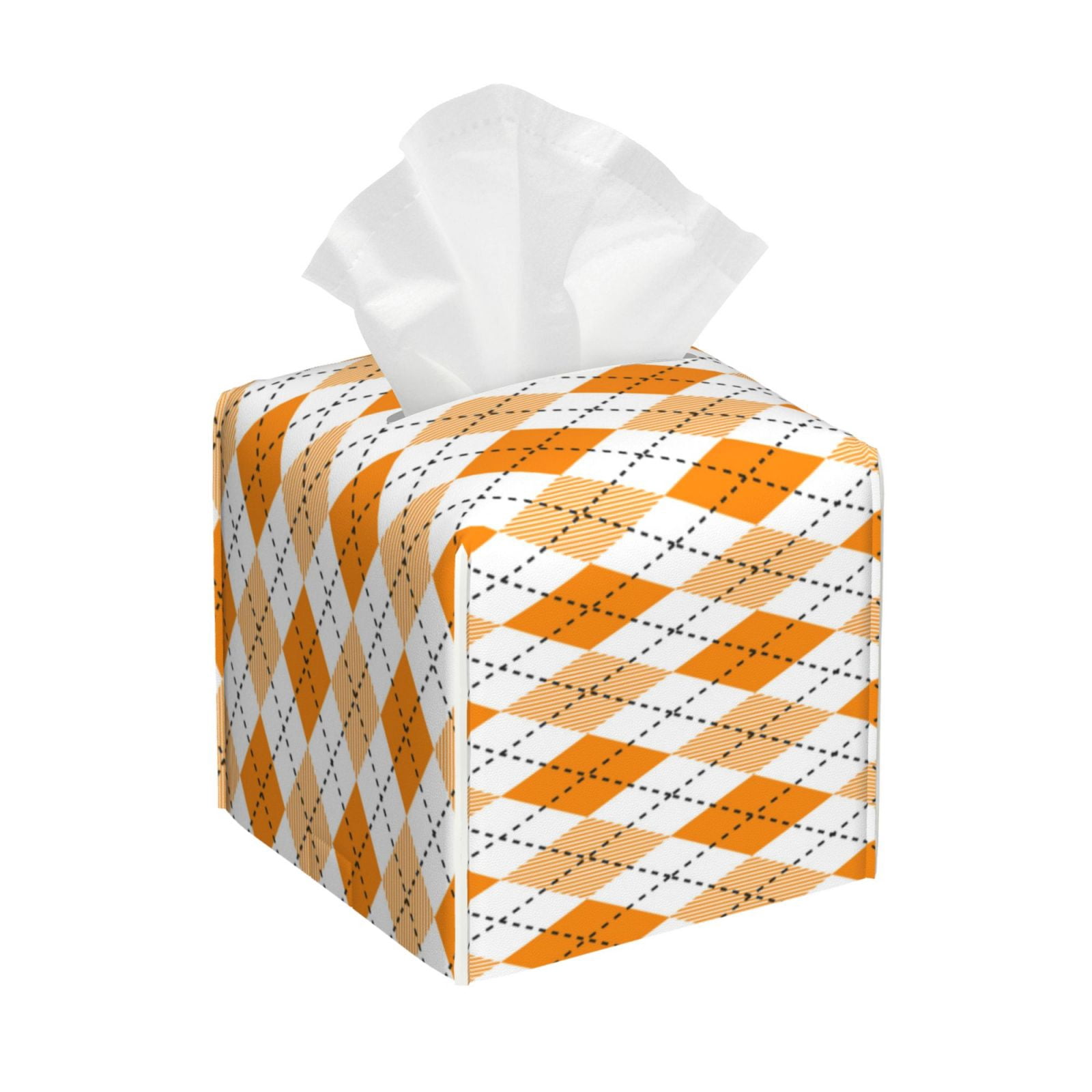 Susaid Orange argyle Print PU Leather Tissue Box Cover, Square ...