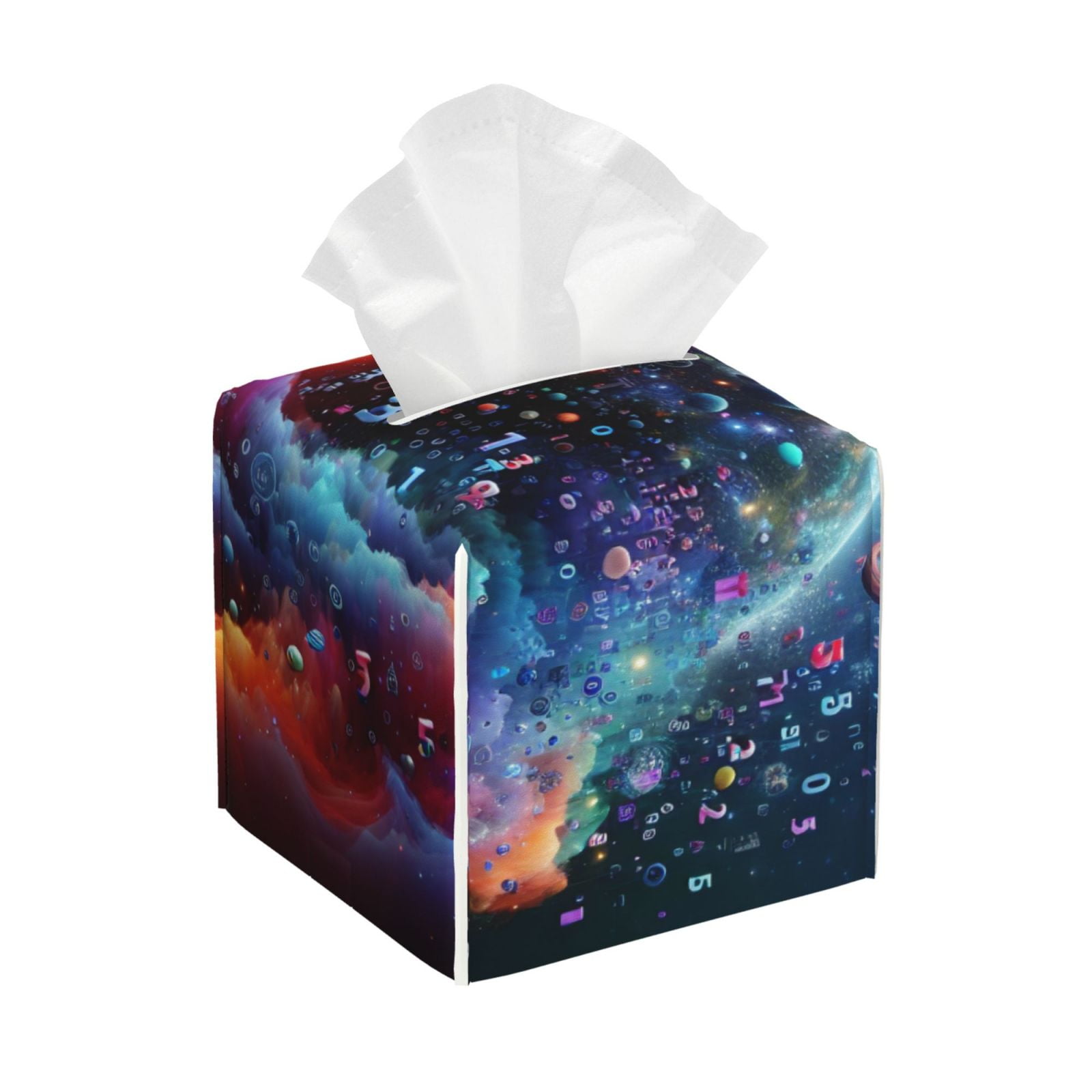 Susaid Outer Space Floating Numbers And Letters Print PU Leather Tissue ...