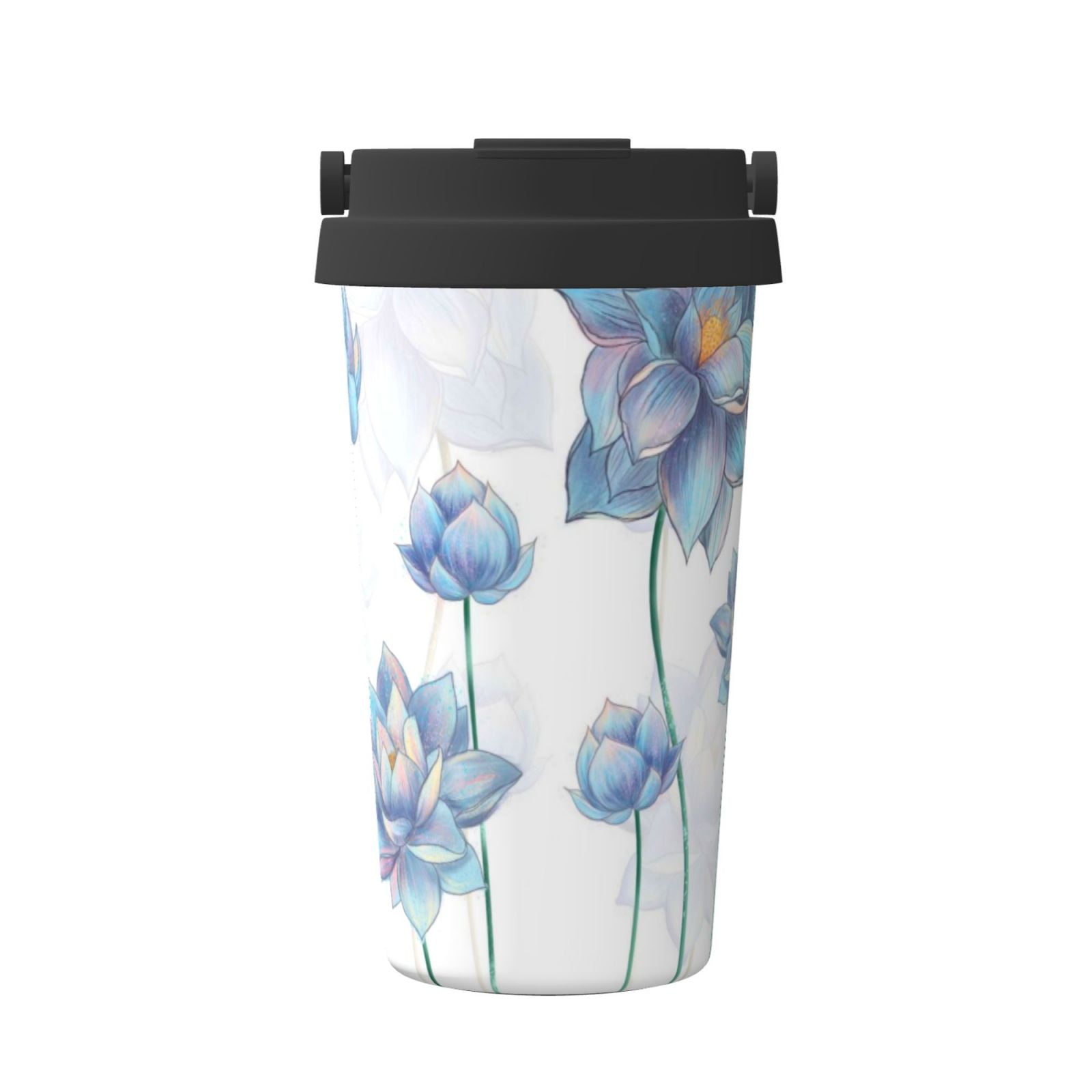 Susaid Pale Blue Lotus Flowers Print Coffee Travel Mug, Insulated ...
