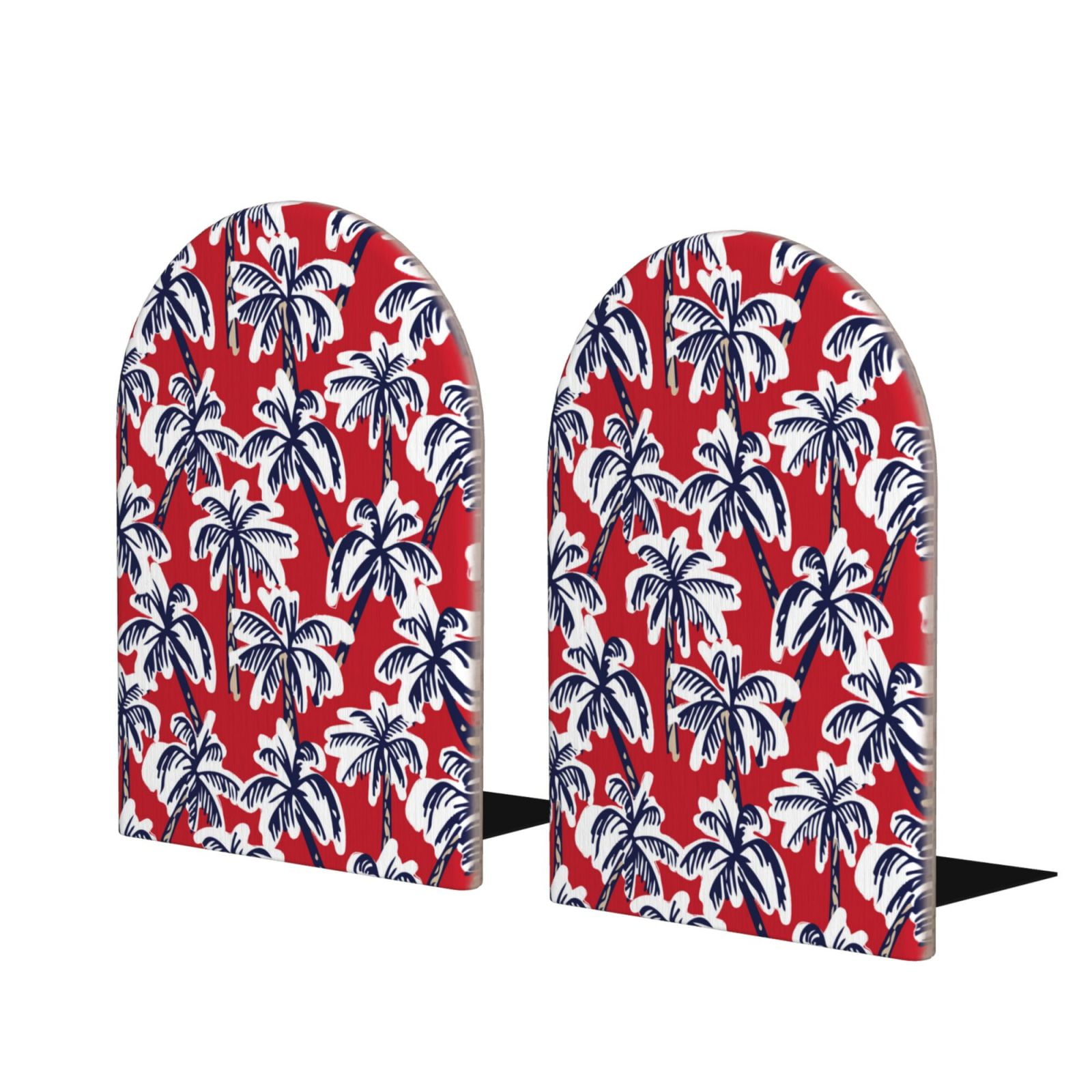 Susaid Palm Tree Pattern on Red Print Wooden Bookends Decorative Book ...