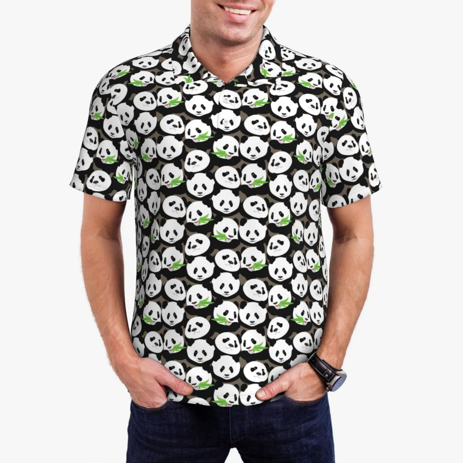 Susaid Panda Bear Print Men's Short Sleeve Polo Shirt, Golf Shirts for ...